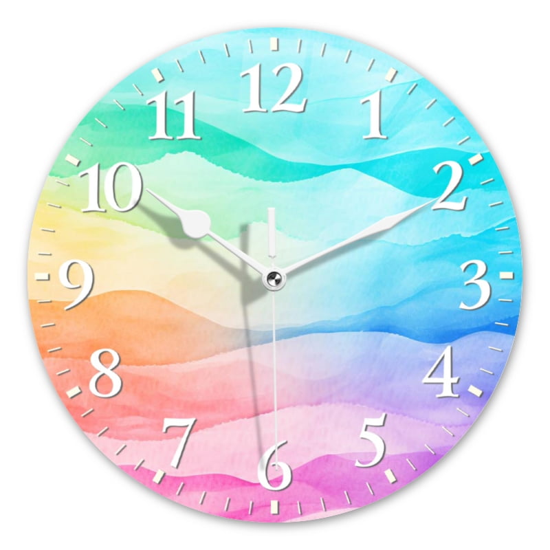 Round Wall Clock,Watercolor Soft Pastel Colors And Wavy Patterns,Silent ...