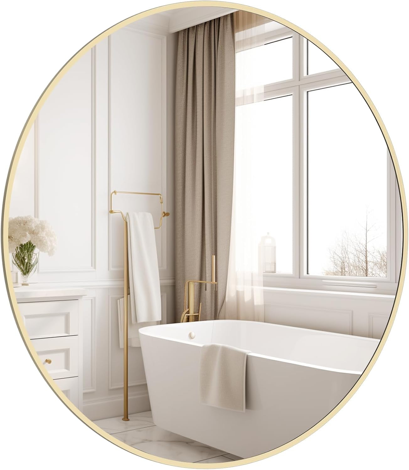 Round Wall Mirror 28" Gold Circle Mirror for Bathroom with Metal Framed ...