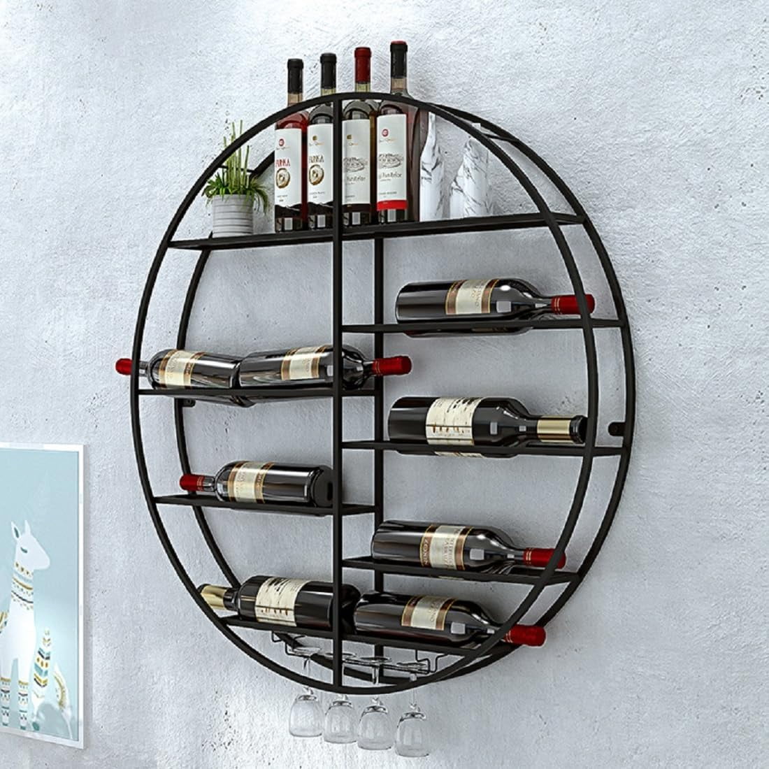 Wall Mounted Wine Rack, Round Wine Glass Shelf Metal Goblet Holder Wine ...