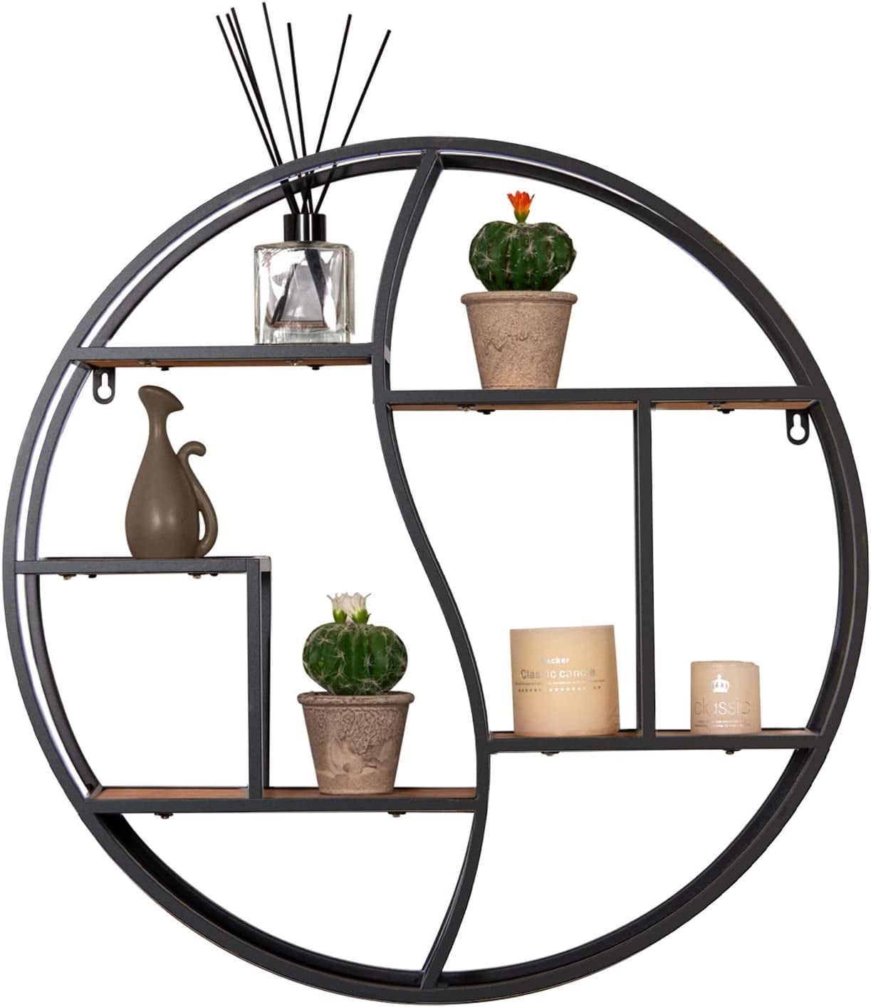Round Wall Shelf,Circle Shelf Wall Decor,24 inch Metal & Wood Circular ...