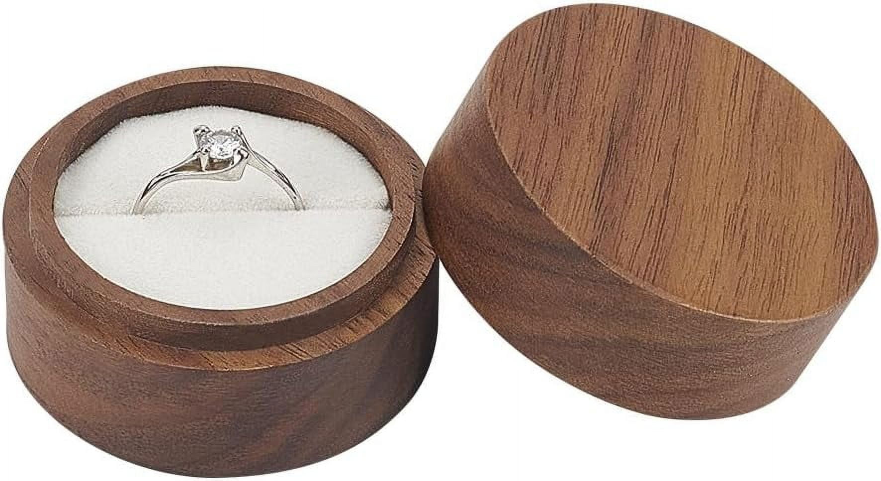 Round Walnut Wooden Ring Box 4.9x3.6cm Solid Wood Jewelry Ring Box ...