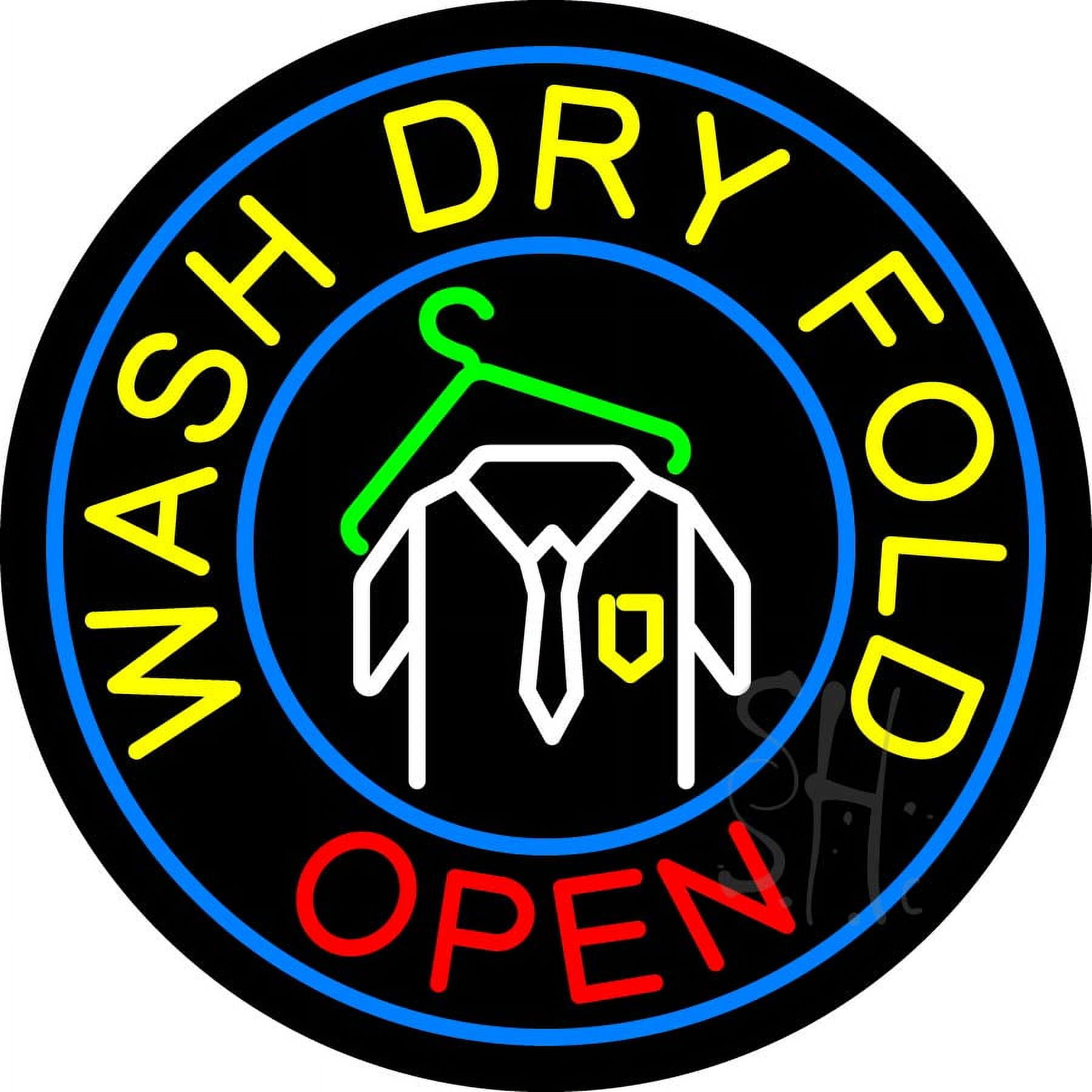Round Wash Dry Fold Open Logo LED Neon Sign 18 X 18 - inches, Black ...