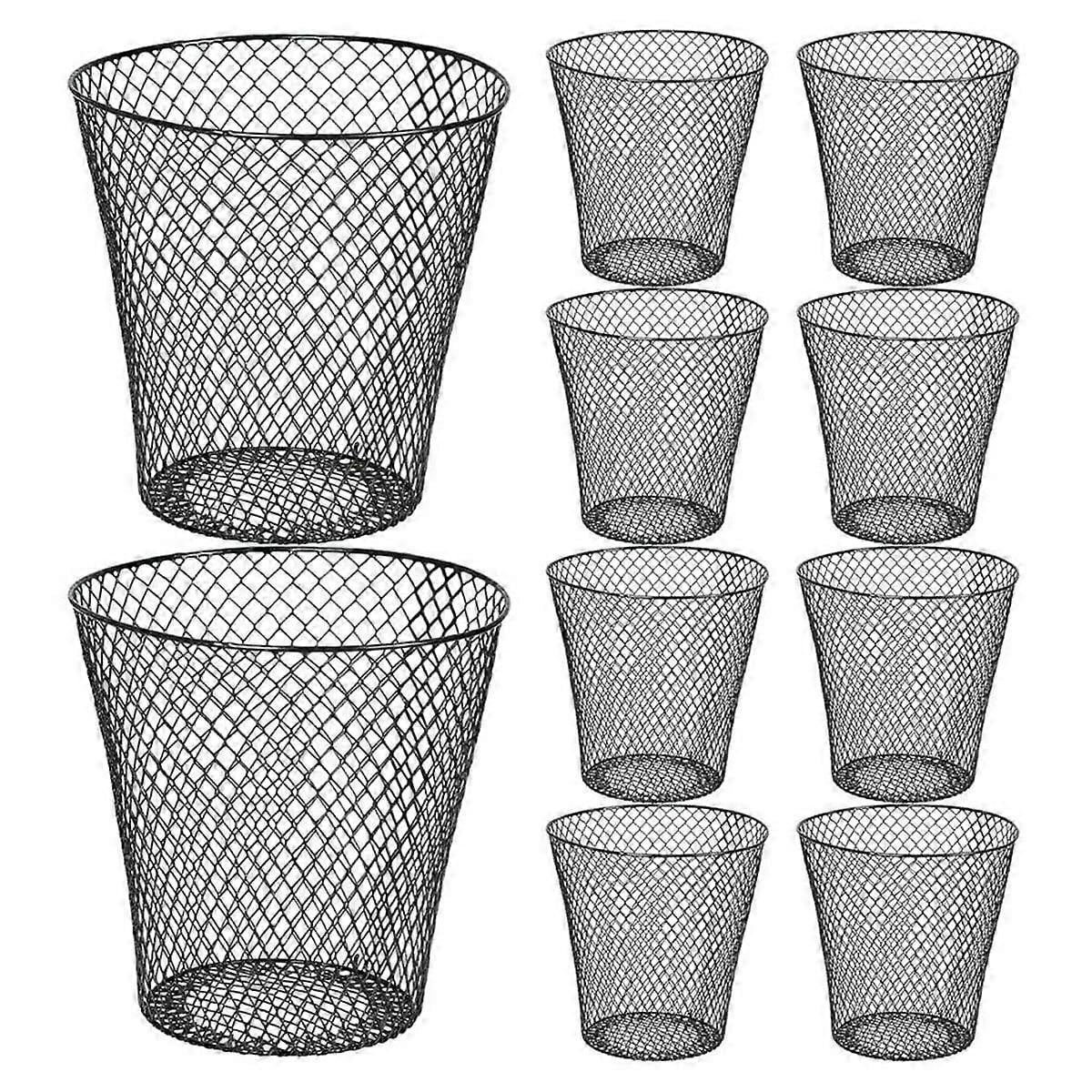 Round Wastepaper Basket, Wire Mesh Desk Metal Trash Can Recycling Trash ...