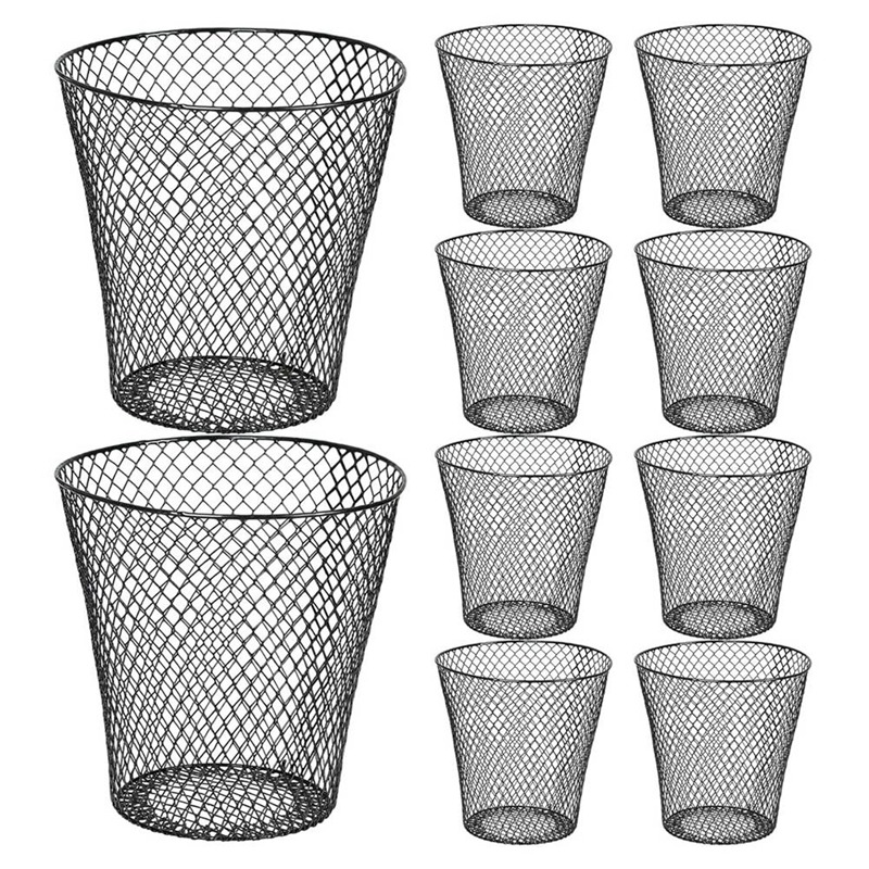 Round Wastepaper Basket, Wire Mesh Desk Metal Trash Can Recycling Trash ...