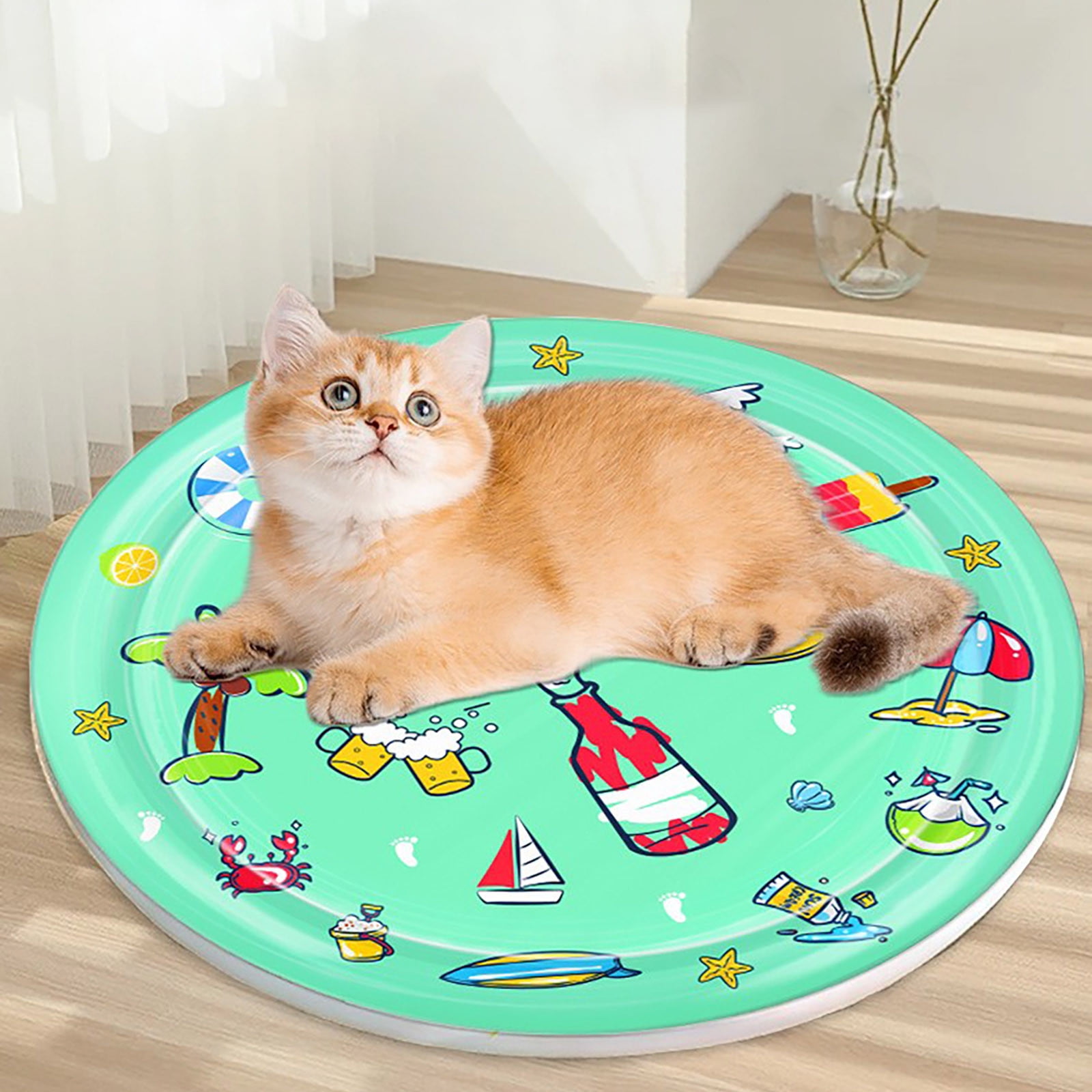 Round Water Playmat, Happy Summer Sensory for Cats Dogs,Water Summer ...