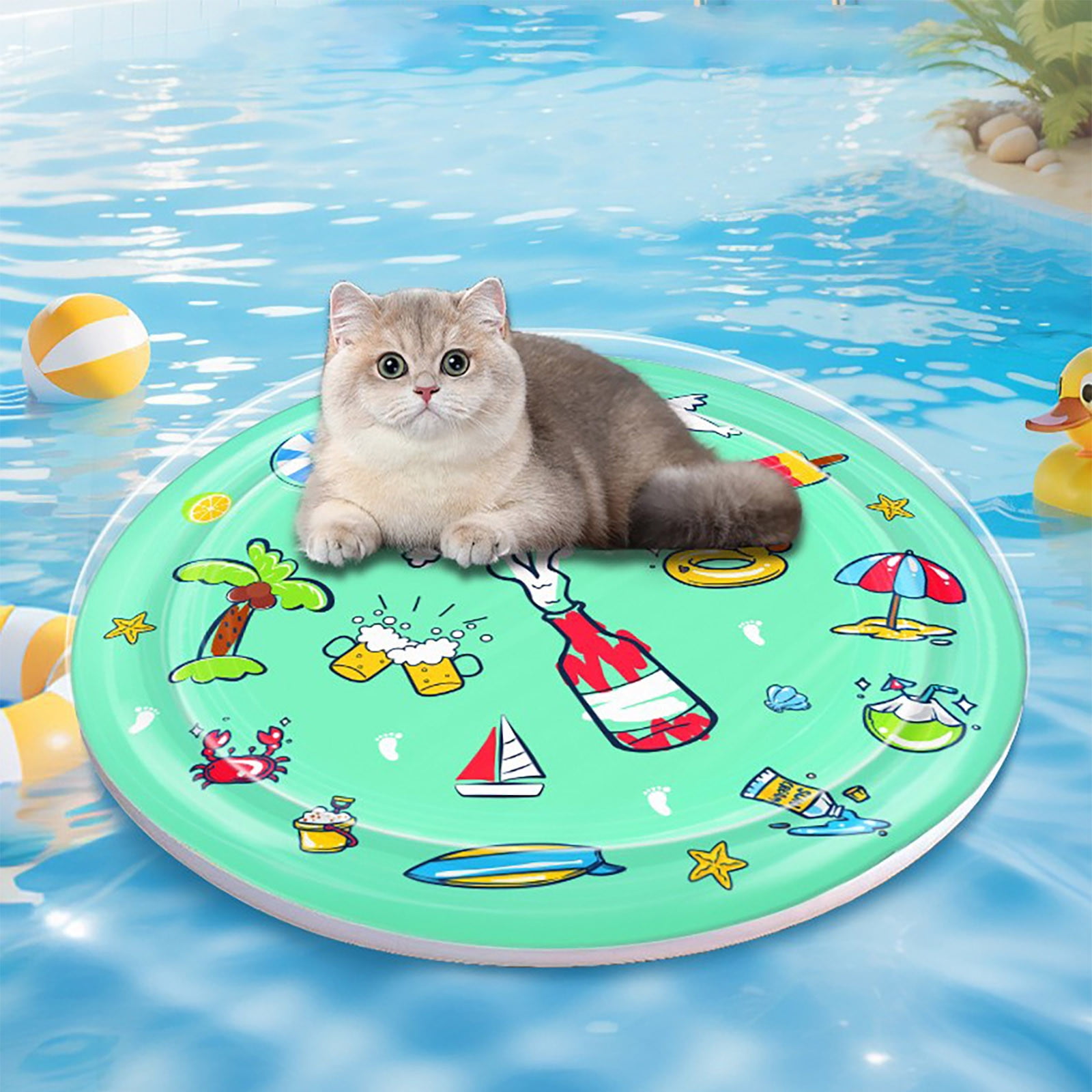 Round Water Playmat, Happy Summer Sensory for Cats Dogs,Water Summer ...