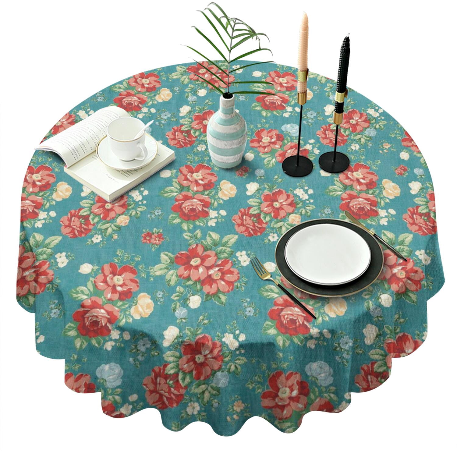 Round Waterproof Pioneer Floral Tablecloth Reusable Washable Weight ...