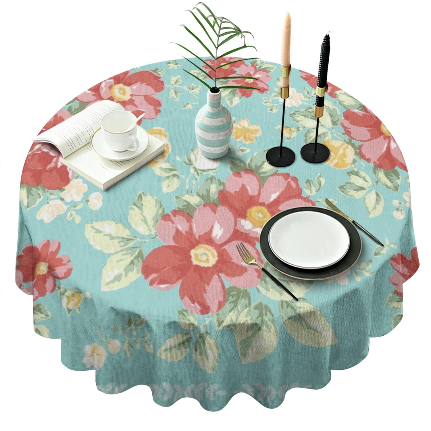 Round Waterproof Pioneer Pink Peel Tablecloth Reusable Washable Weight ...