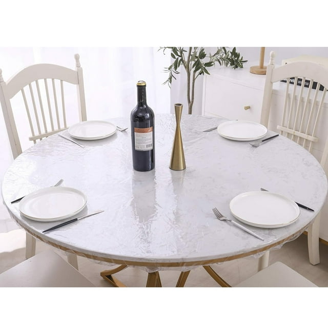 Round Waterproof Table Cover Elastic Tablecloth Vinyl Fitted Table ...