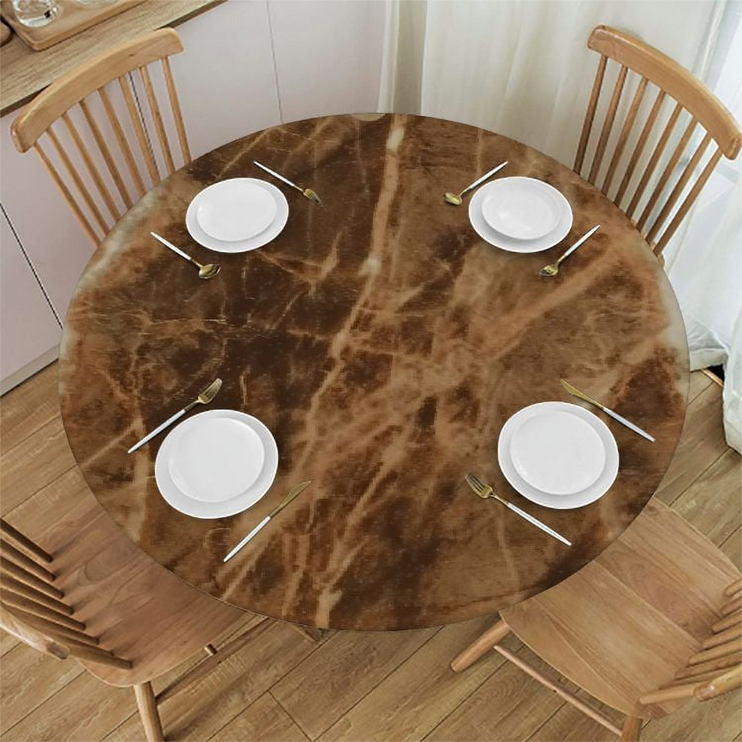 Round Waterproof Table Cover Elastic Tablecloth Vinyl Fitted Table ...