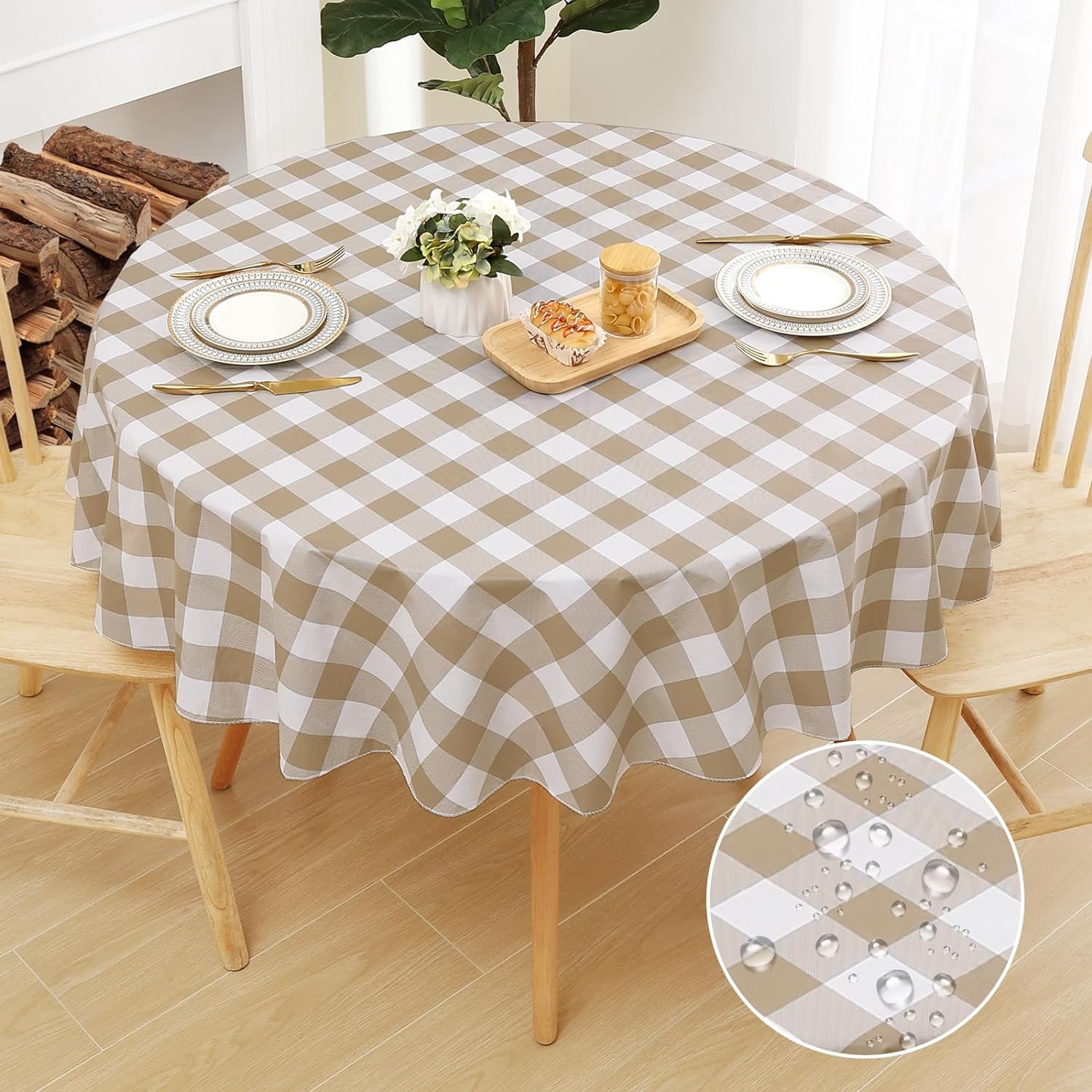 Round Waterproof Vinyl Table Cloth, Buffalo Flannel Backed Tablecloth ...