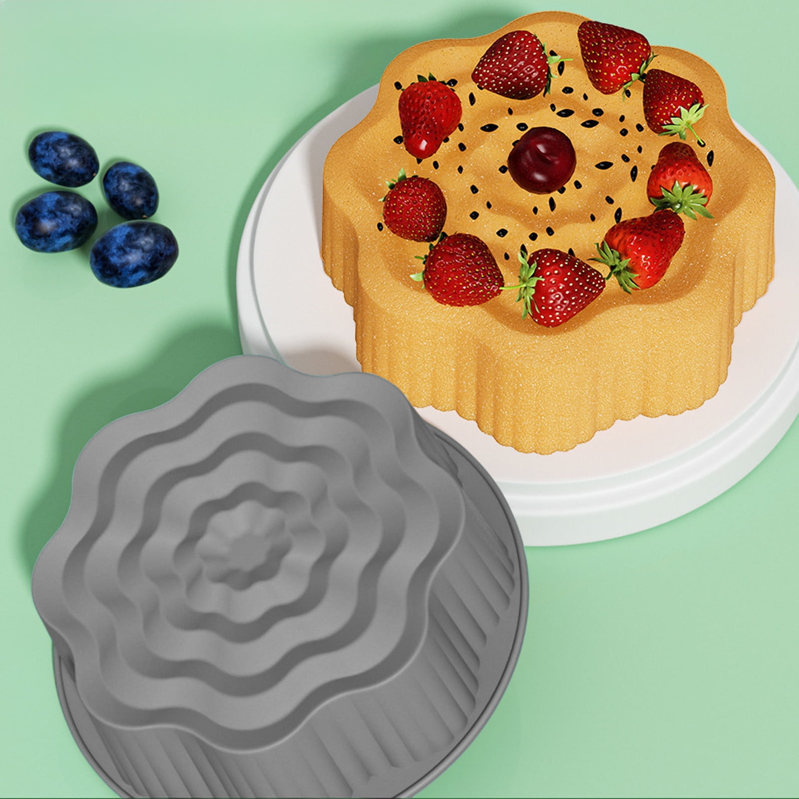 Round Wavy Silicone Cake 7.8x7.8 Inch Leakproof Non-Stick Baking Tray ...