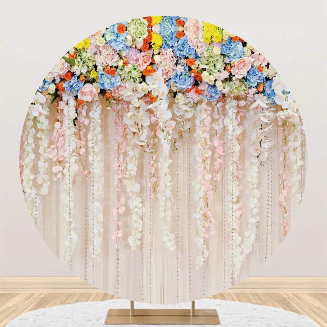 Round Wedding Backdrop Floral Wall Bridal Shower Engaged Ceremony Party ...