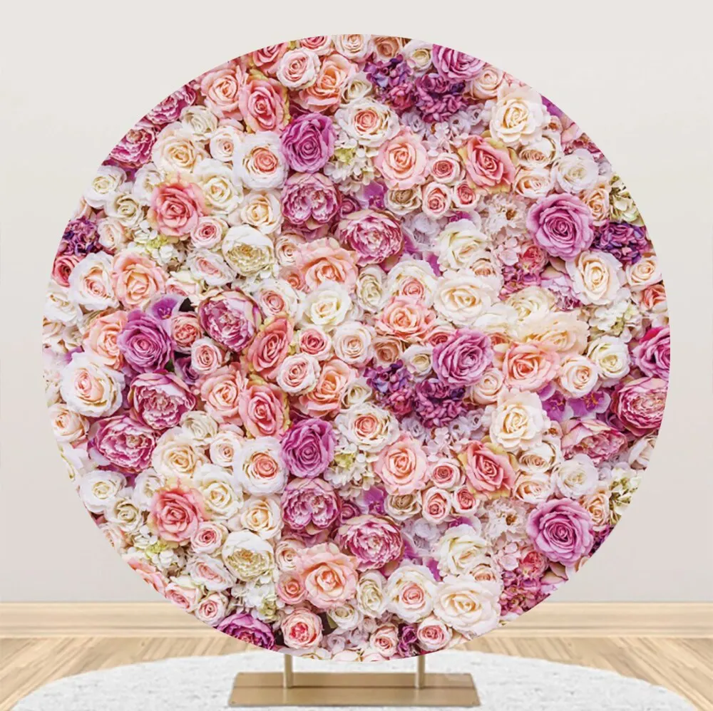 Round Wedding Backdrop Floral Wall Bridal Shower Engaged Ceremony Party ...
