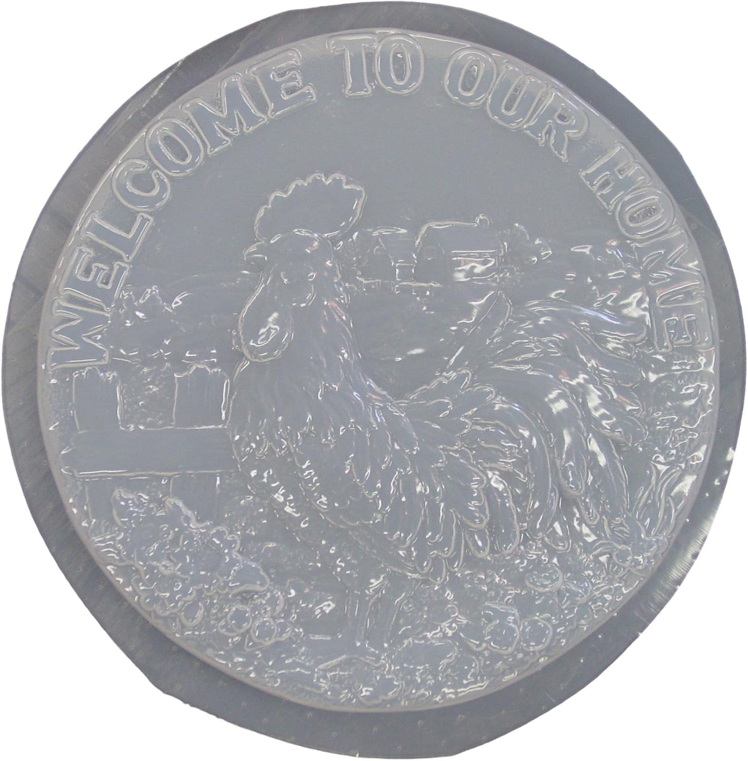 Round Welcome Rooster Plastic Craft Mold to Make into Concrete Plaster Stepping Stones 1010 ...