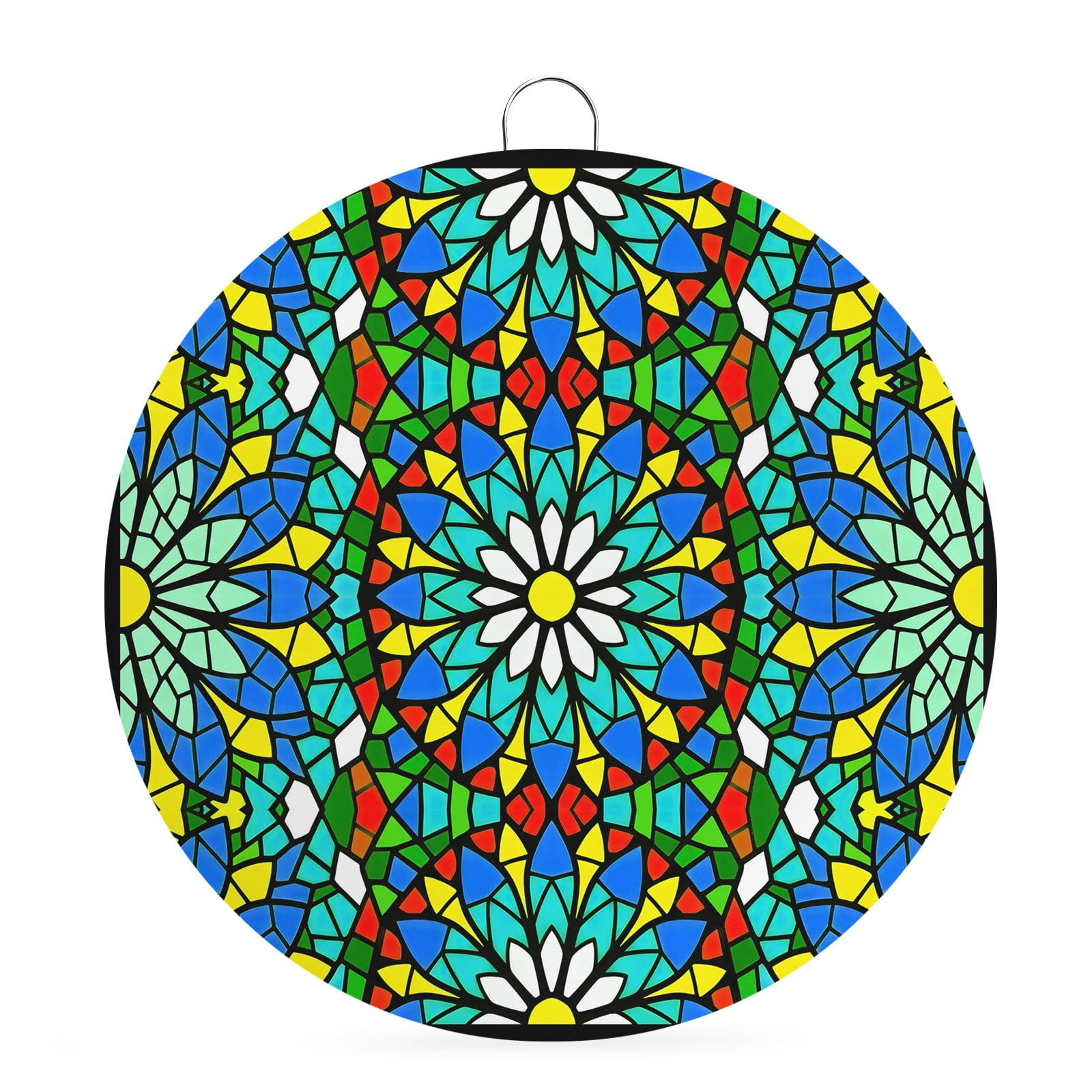 Round Welcome Sign for Front Door, Green Blue Boho Flowers Hanging ...