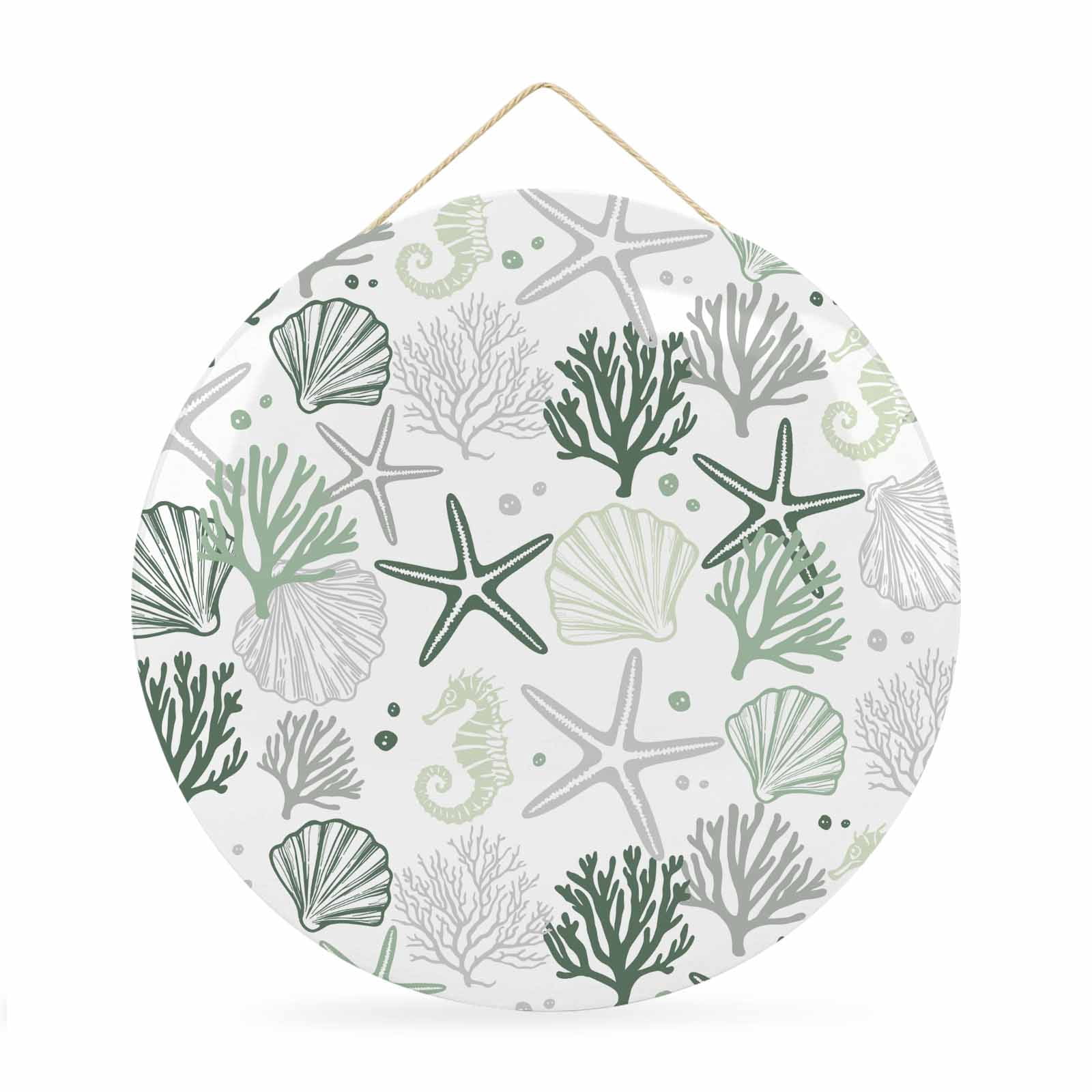 Round Welcome Sign for Front Door, Sage Green Coastal Hanging Metal ...