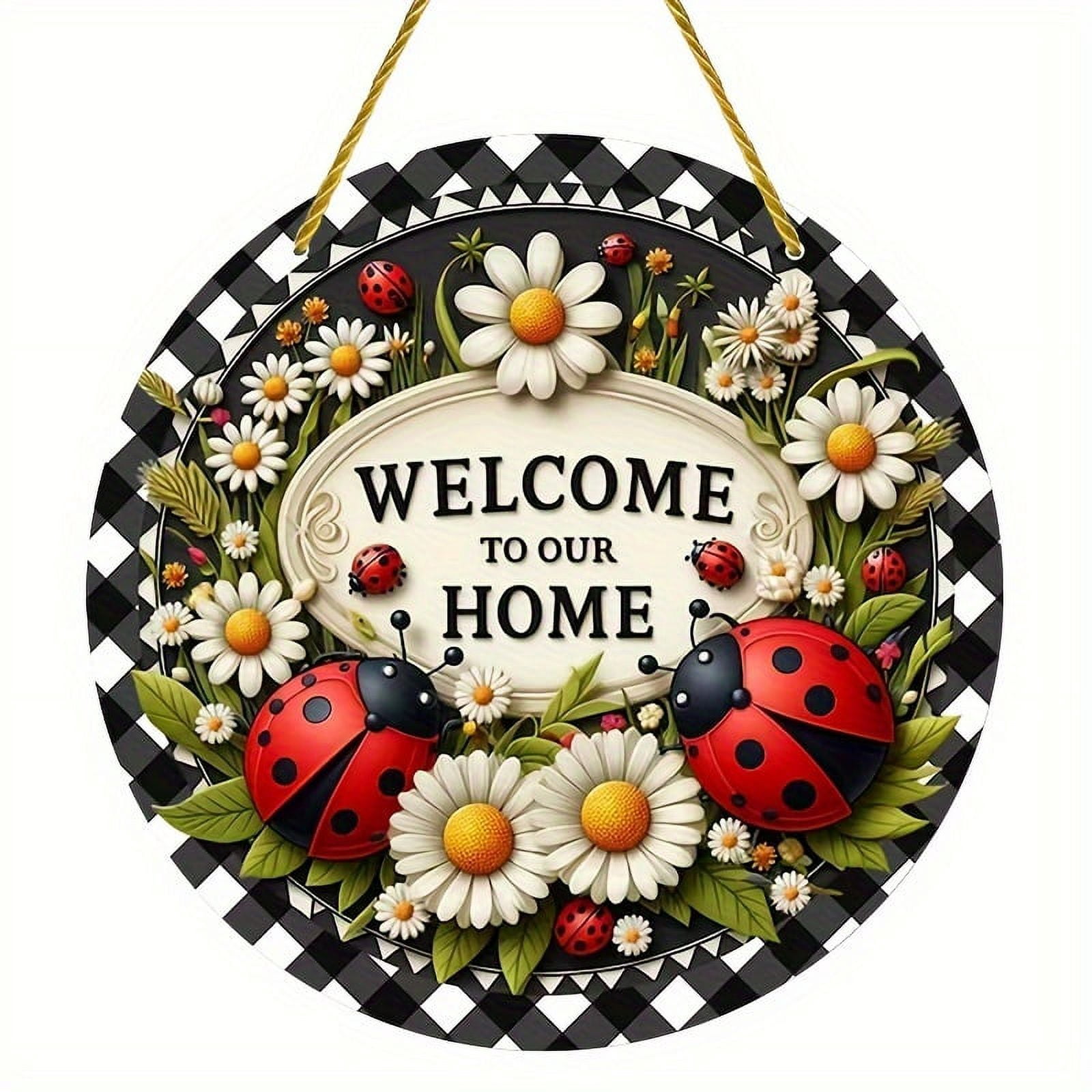 Round Welcome to our home Ladybug sign, ladybird Stained Acrylic Window ...
