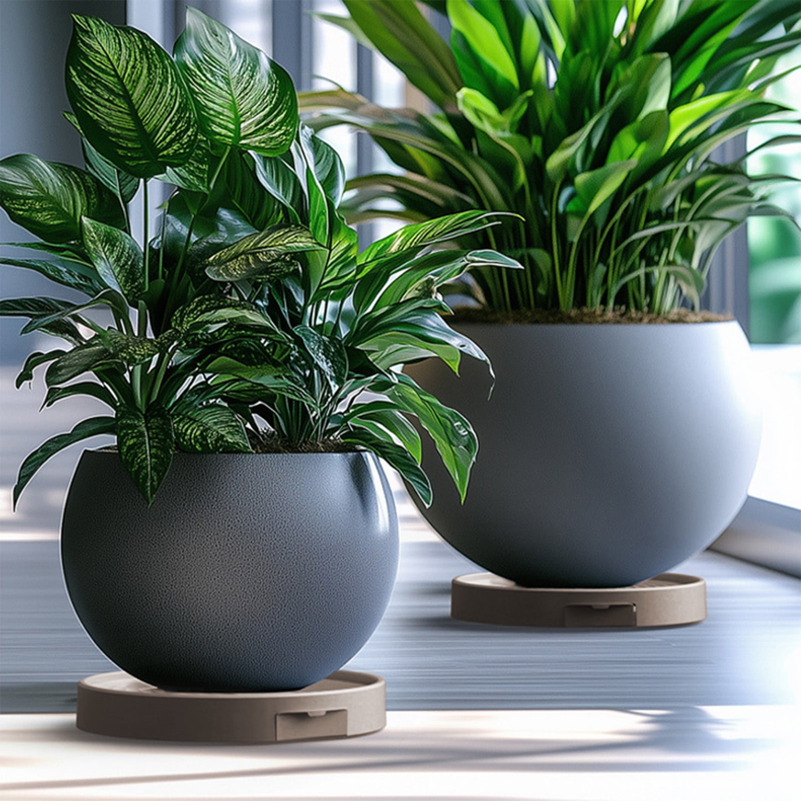 Round Wheeled Plant Stand, Thickened Plastic Pot Tray, 14-inch Diameter ...