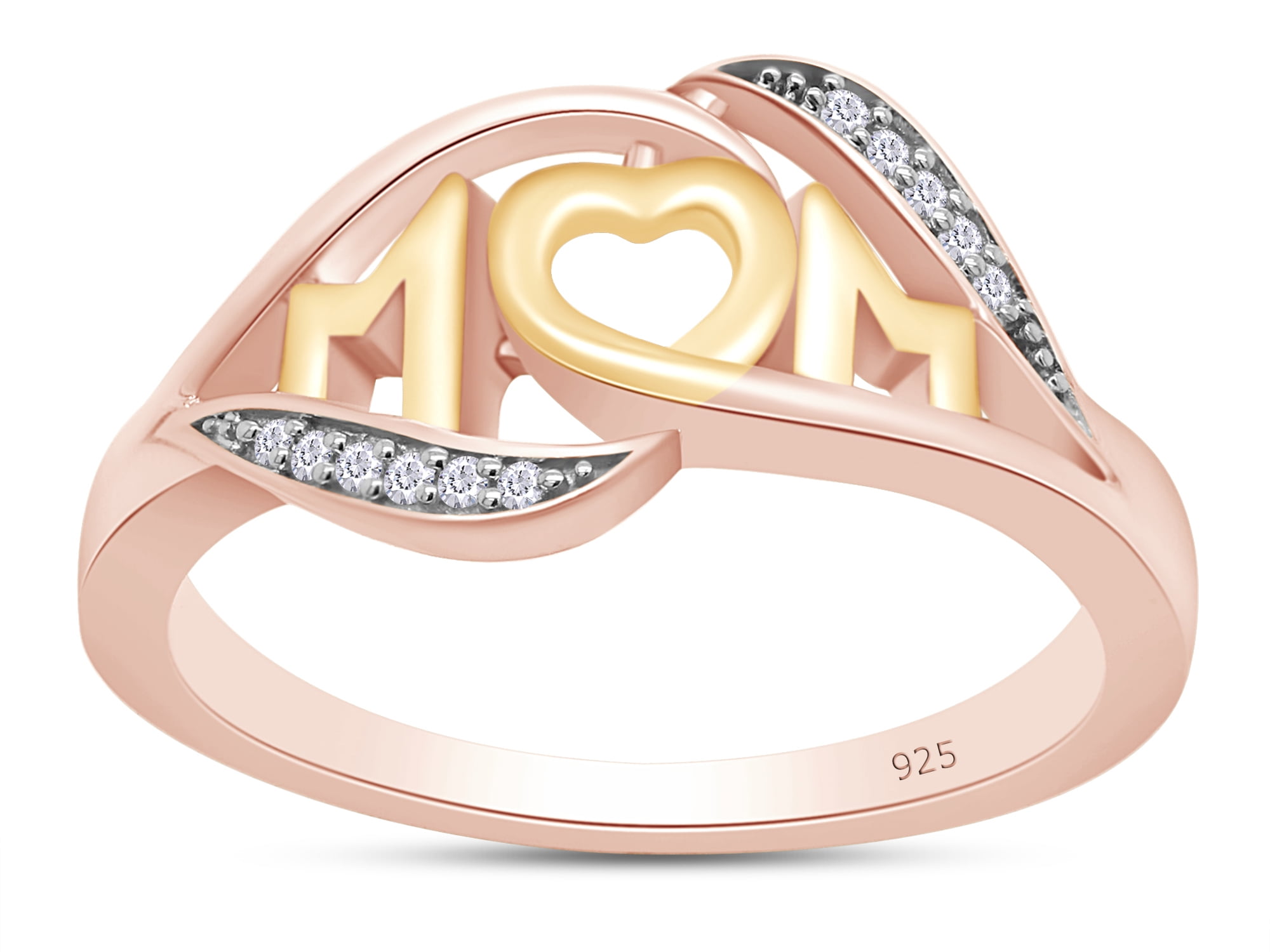 AFFY Round White CZ Two-Tone Mom Promise Heart Womens Ring 925 Sterling ...