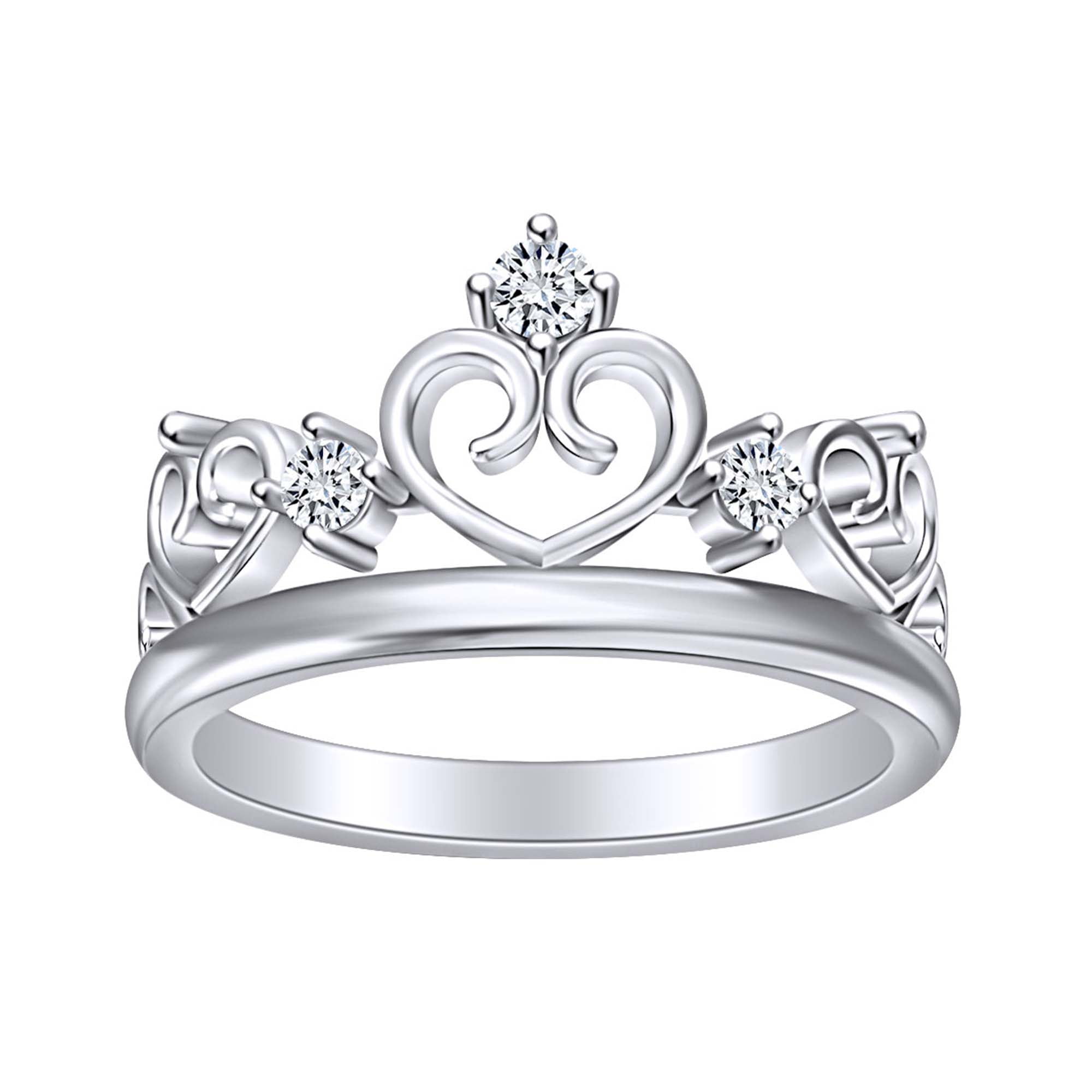 AFFY Round White Cubic Zirconia Heart Frame Princess Crown Engagement ...