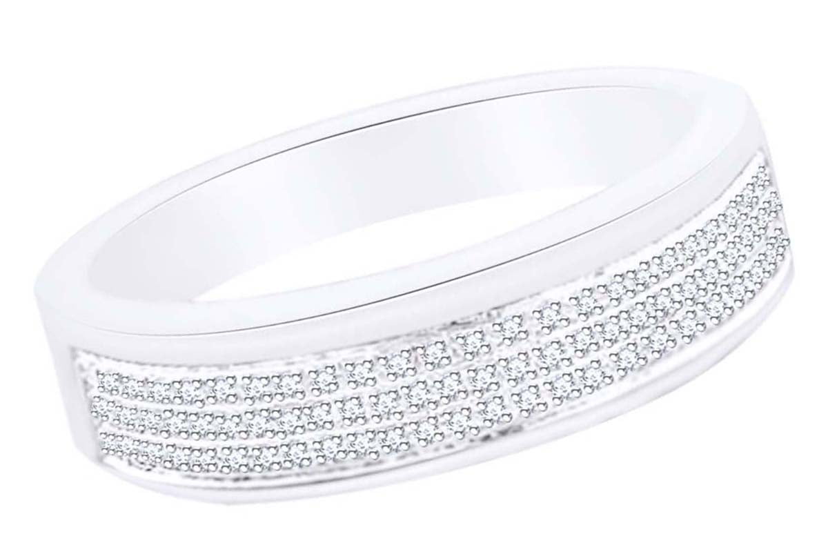 AFFY Round White Cubic Zirconia Men's Wedding Band Ring In 14k White ...