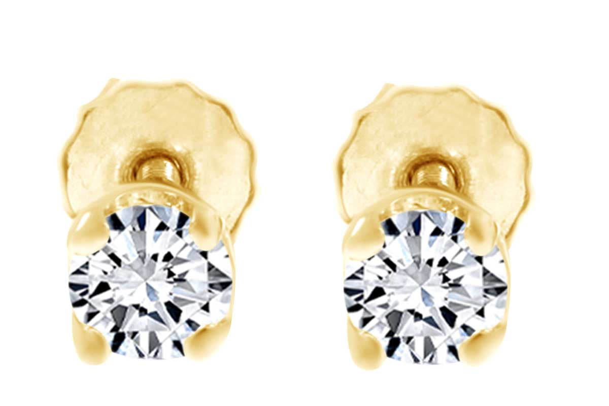 AFFY Round White Cubic Zirconia Solitaire Stud Earring In 14k Yellow ...