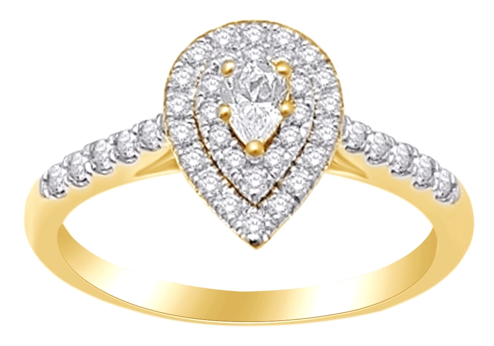 AFFY Round White Diamond (0.5 Cttw) Pear Shape Cluster Engagement Ring ...