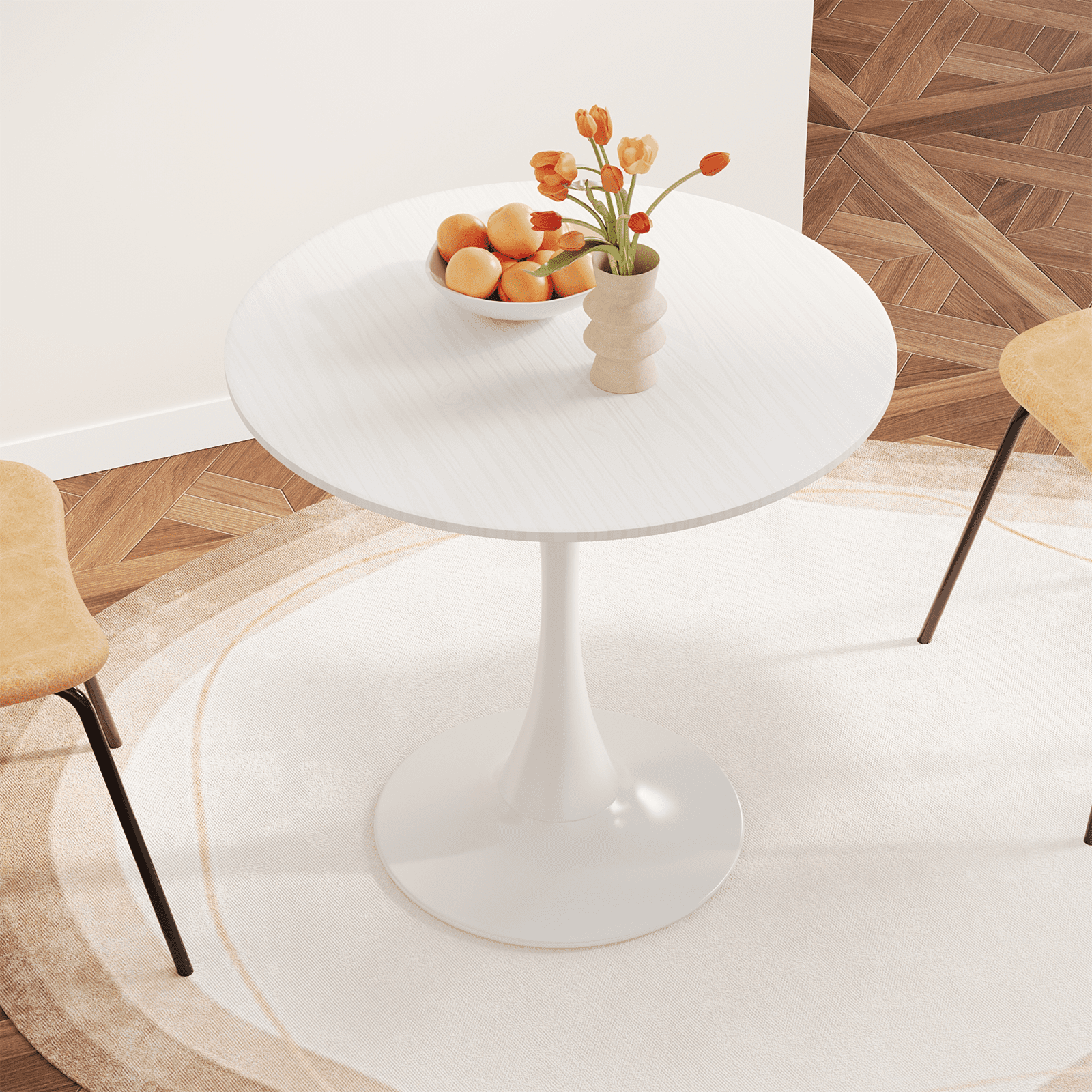Round White Dining Table Modern Kitchen Table 31.5" with Pedestal Base ...