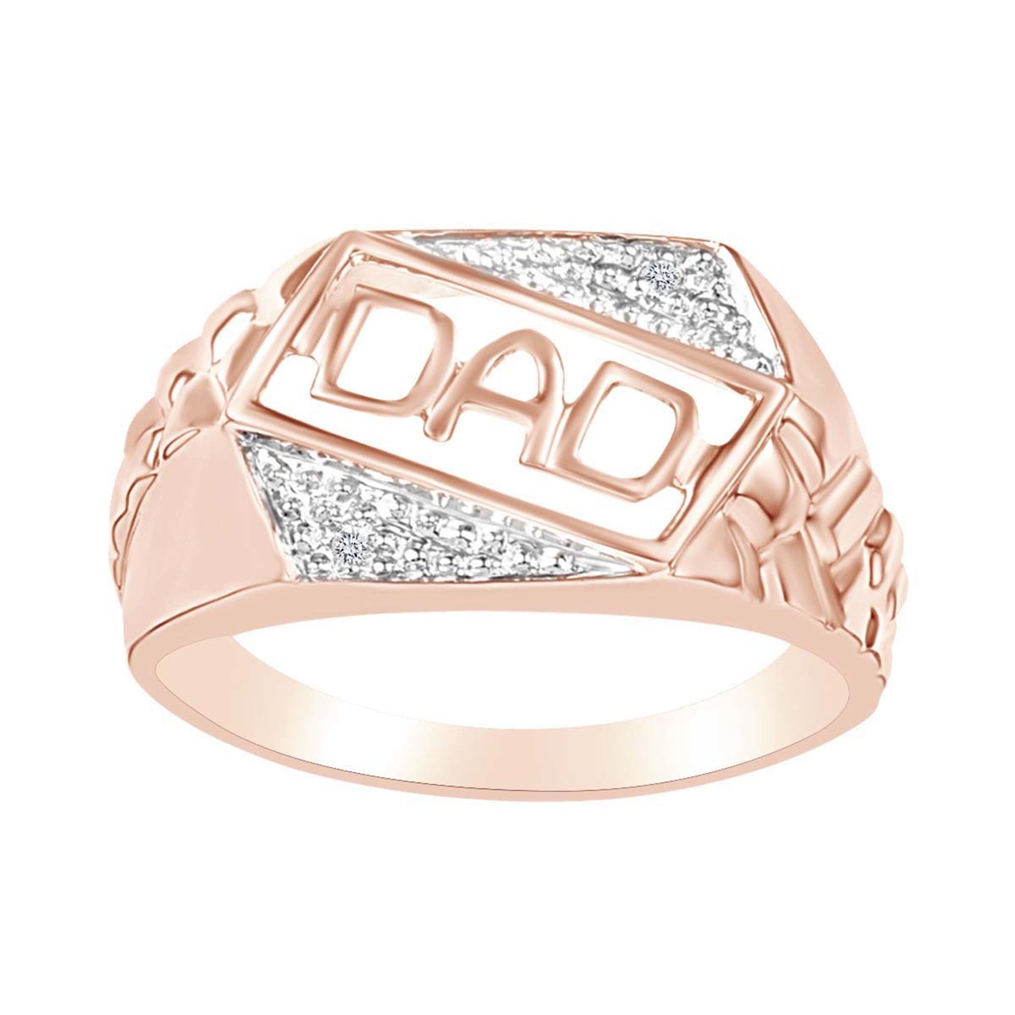 AFFY Round White Natural Diamond Accent Dad Band Ring In 10k Solid Rose ...