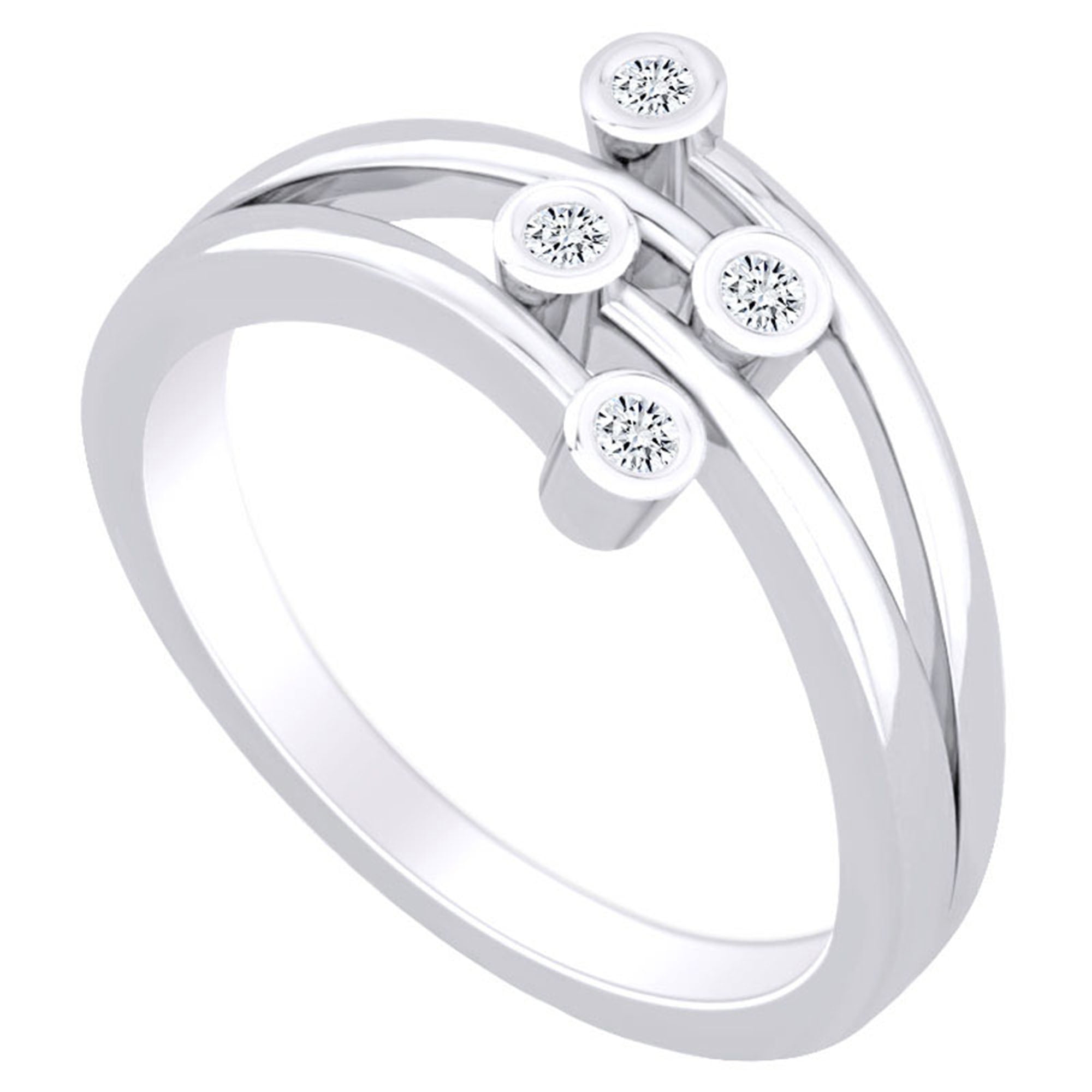 AFFY Round White Natural Diamond Accent Four Stone Engagement Ring 14k ...