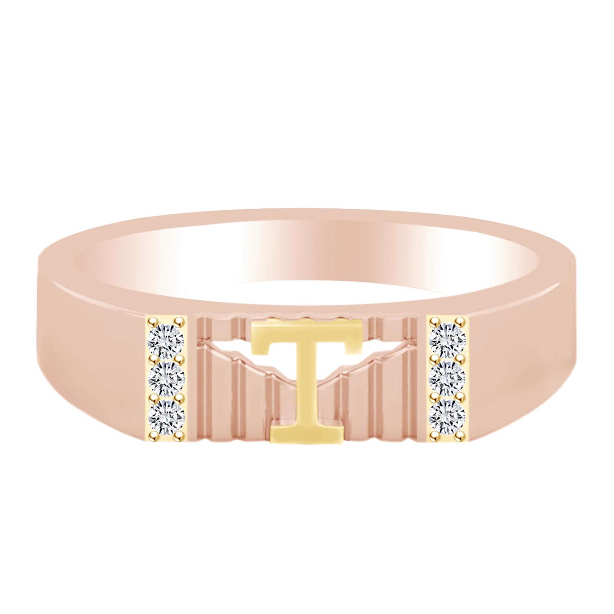 AFFY Round White Natural Diamond Accent Initial Letter "T" Two Tone ...