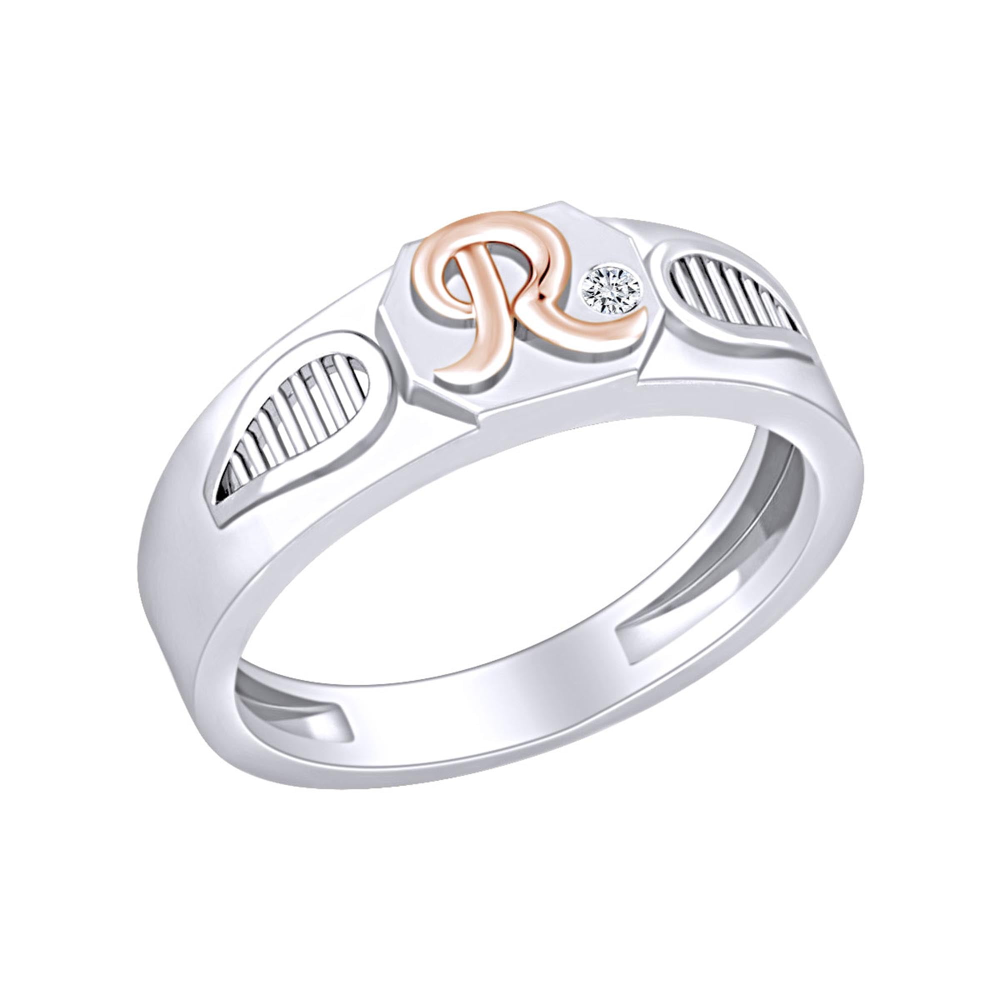 AFFY Round White Natural Diamond Accent Initial "R" Two Tone Ring 14k ...