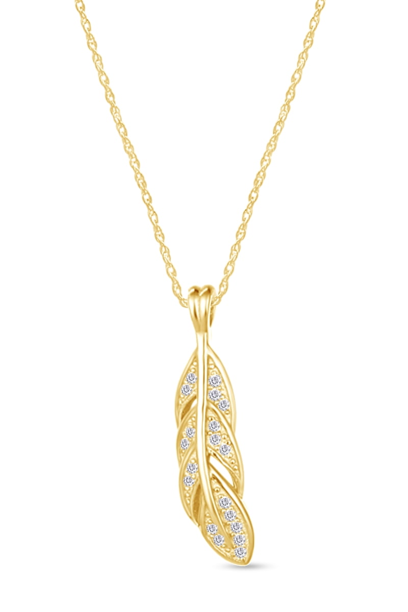 Round White Natural Diamond Accent Leaf Leave Pendant Necklace in 14k ...