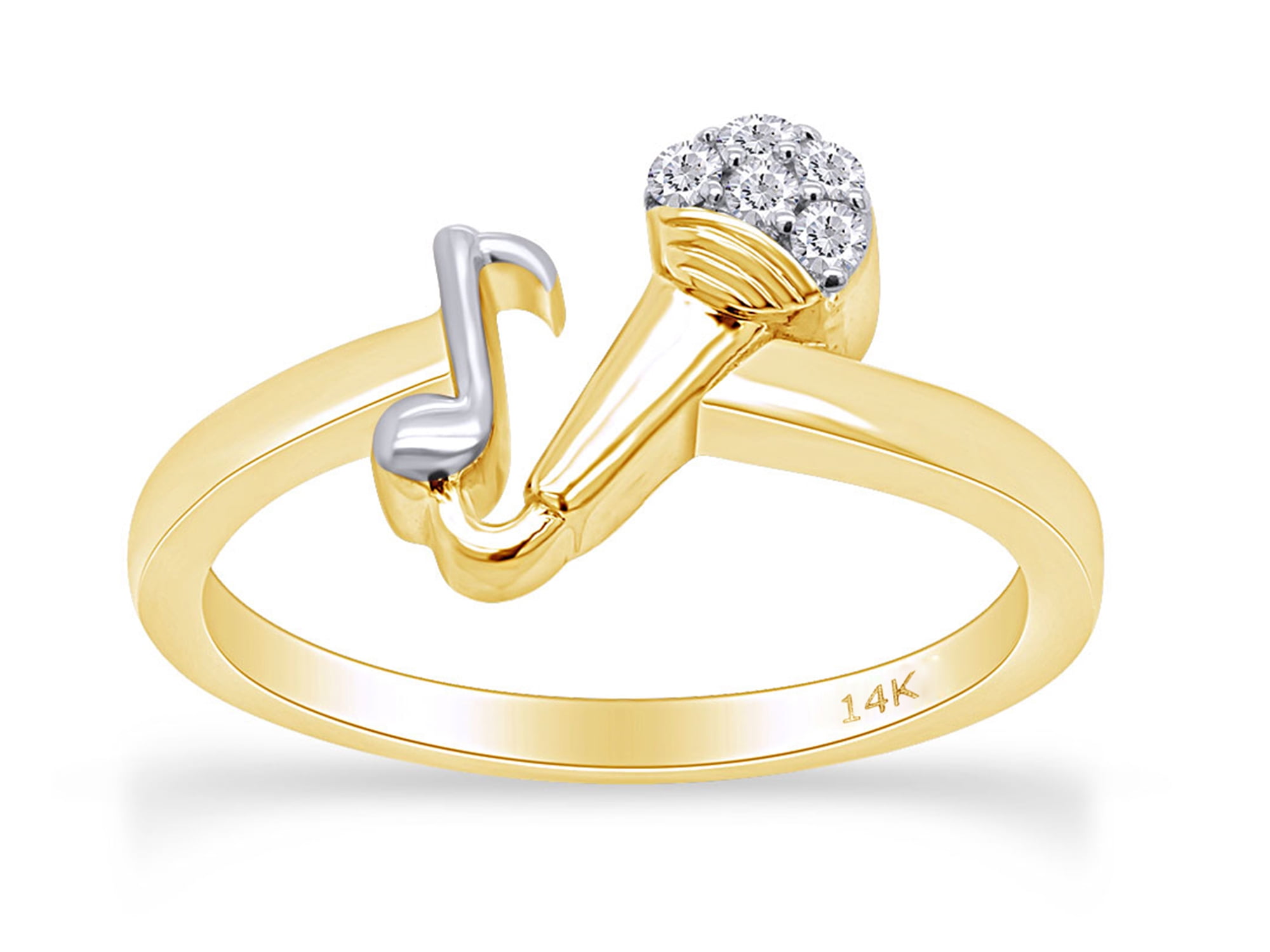 AFFY Round White Natural Diamond Accent Mic & Music Note Two Tone Ring ...