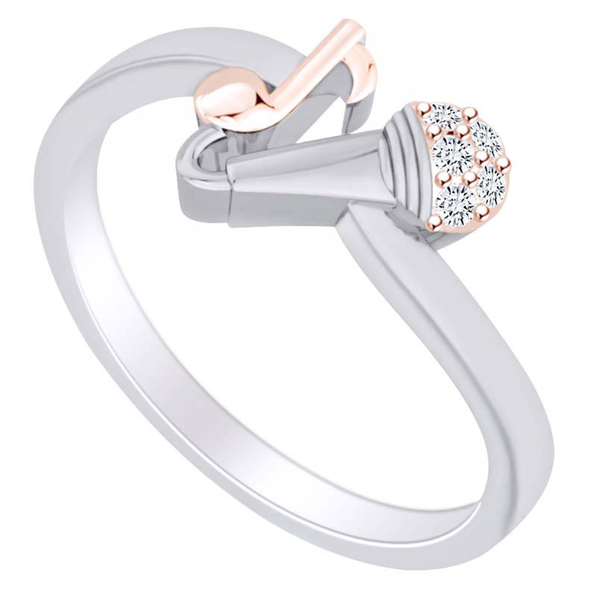 AFFY Round White Natural Diamond Accent Mic & Music Note Two Tone Ring ...