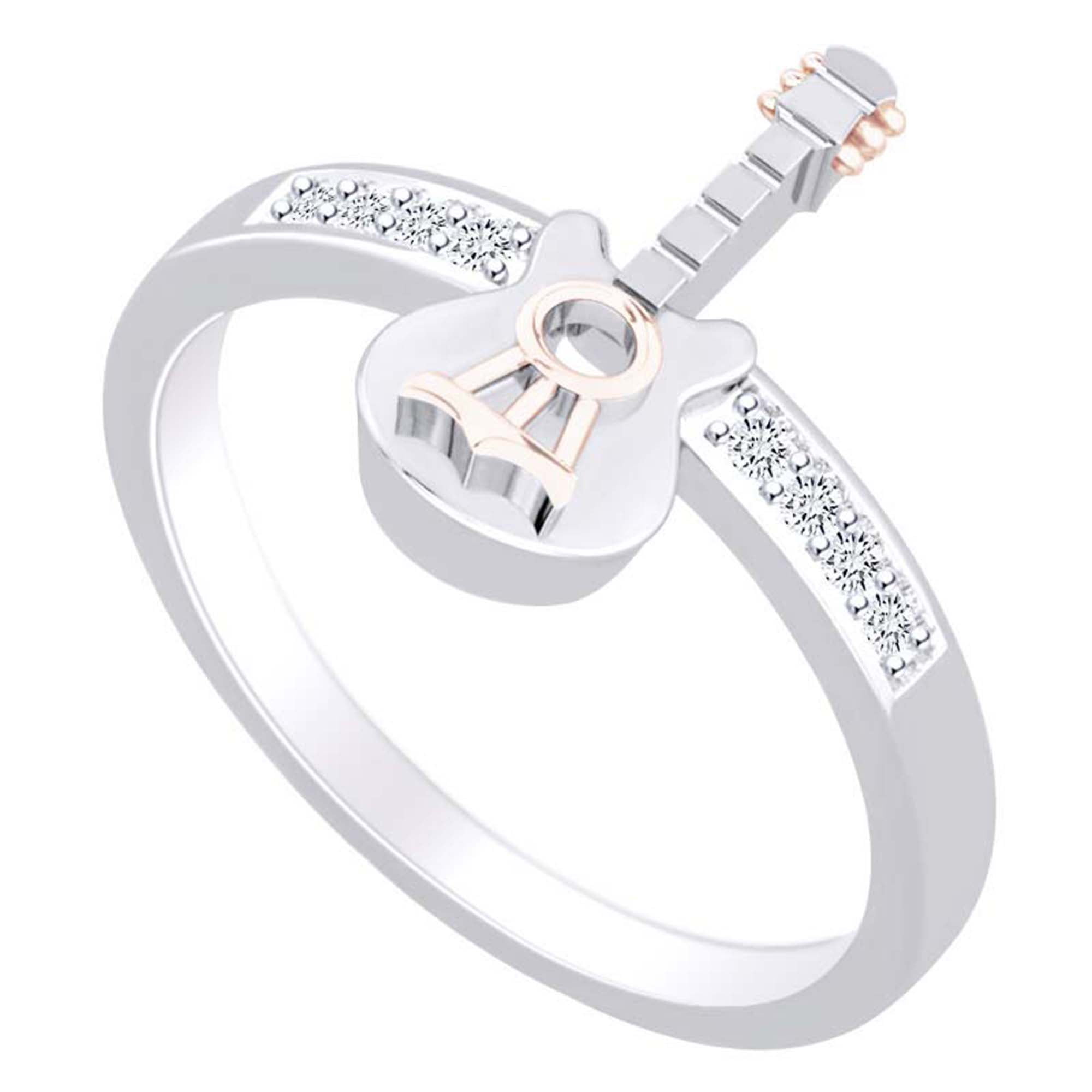 AFFY Round White Natural Diamond Accent Two Tone Guitar Ring 14k White ...