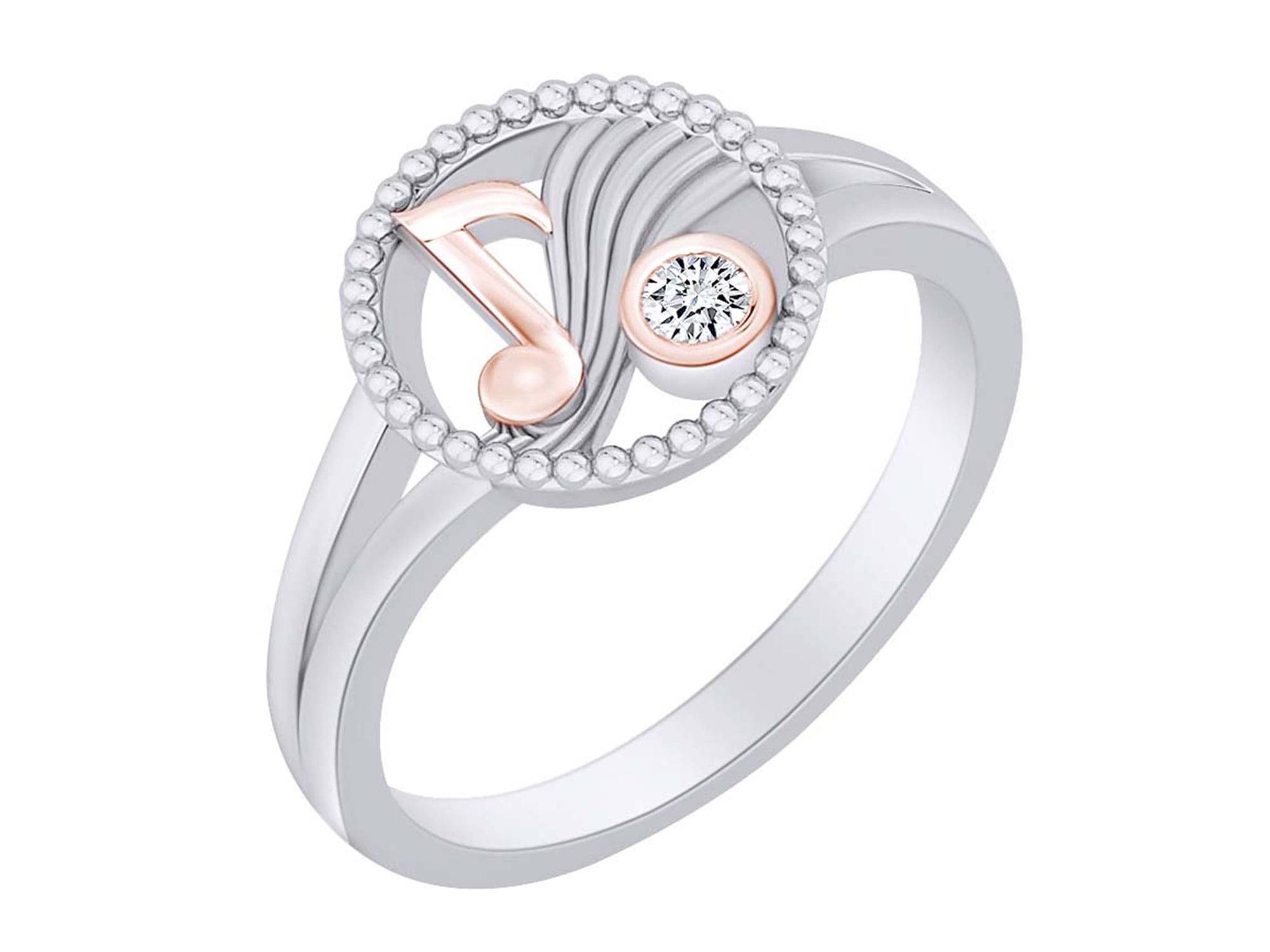 AFFY Round White Natural Diamond Accent Two Tone Musical Note Solitaire ...
