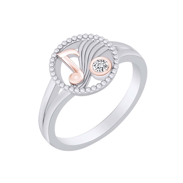 Round White Natural Diamond Accent Two Tone Musical Note Solitaire Ring ...
