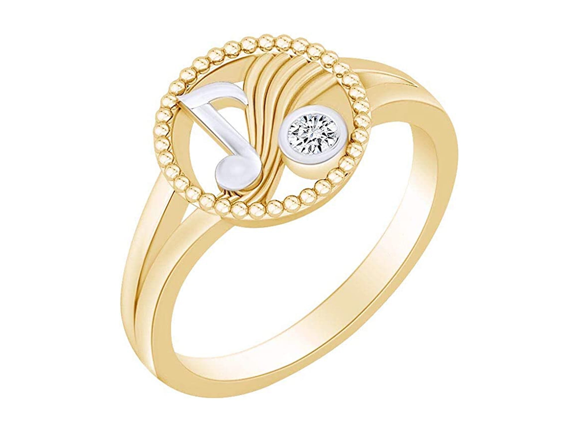 AFFY Round White Natural Diamond Accent Two Tone Musical Note Solitaire ...