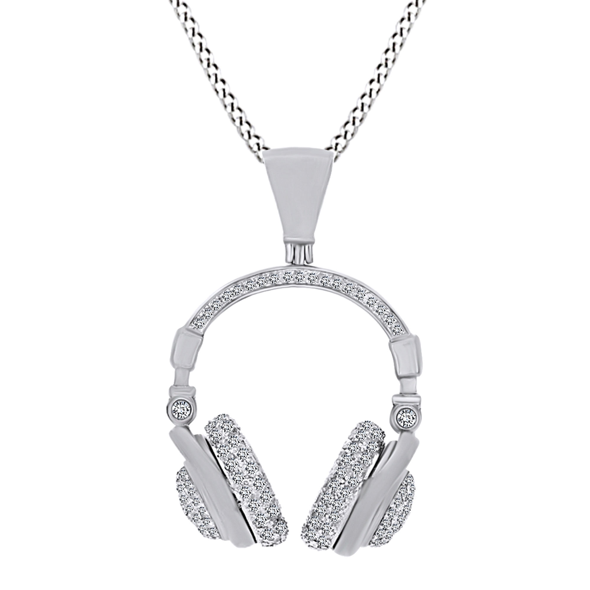 AFFY Round White Natural Diamond Headphone Pendant Necklace 10k Solid ...
