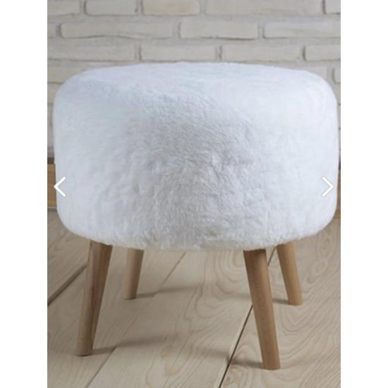 Round White Plush Pouf Wooden Leg Coffee Table - Walmart.com