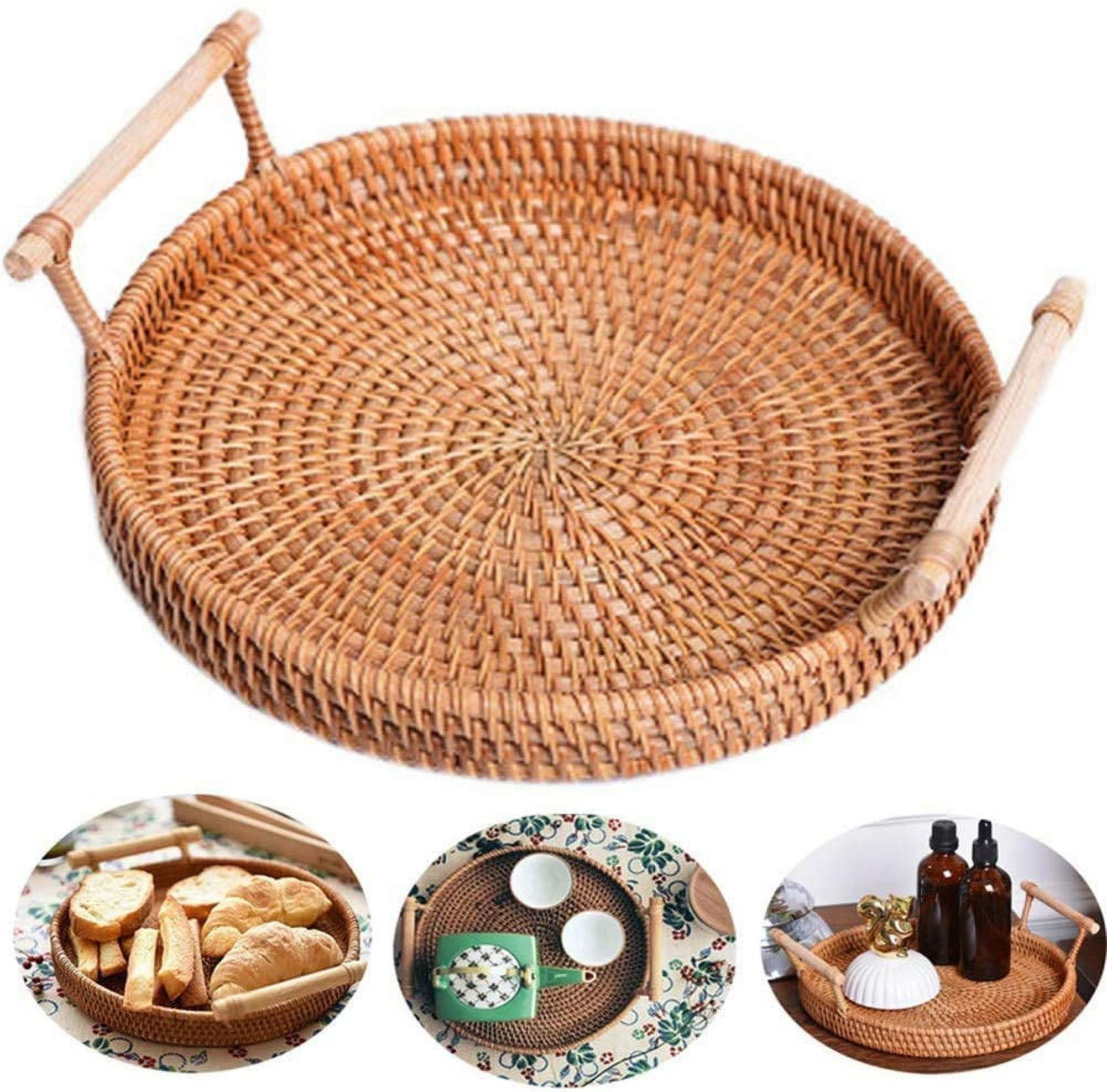 Round Wicker Serving Trays and Platters with Handles | Handcrafted ...