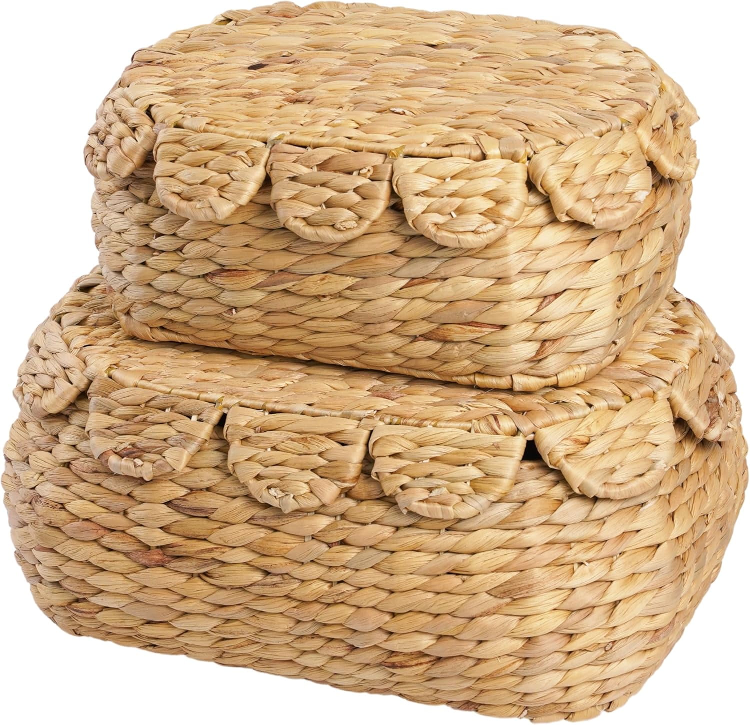 Round Wicker Storage Baskets with Lid, Rattan Basket Decorative Boxes ...
