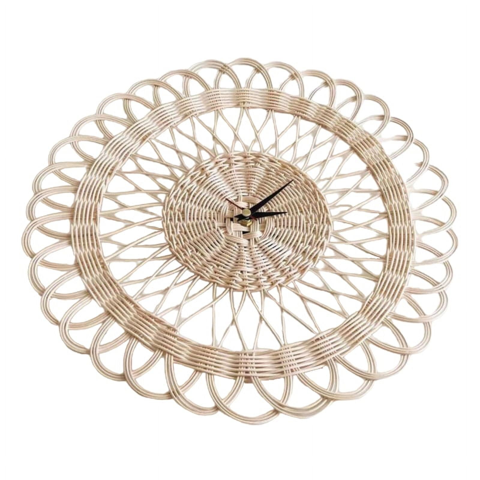 Round Willow Rattan Hanging Clock Household Wall Clock Retro Wall Clock ...