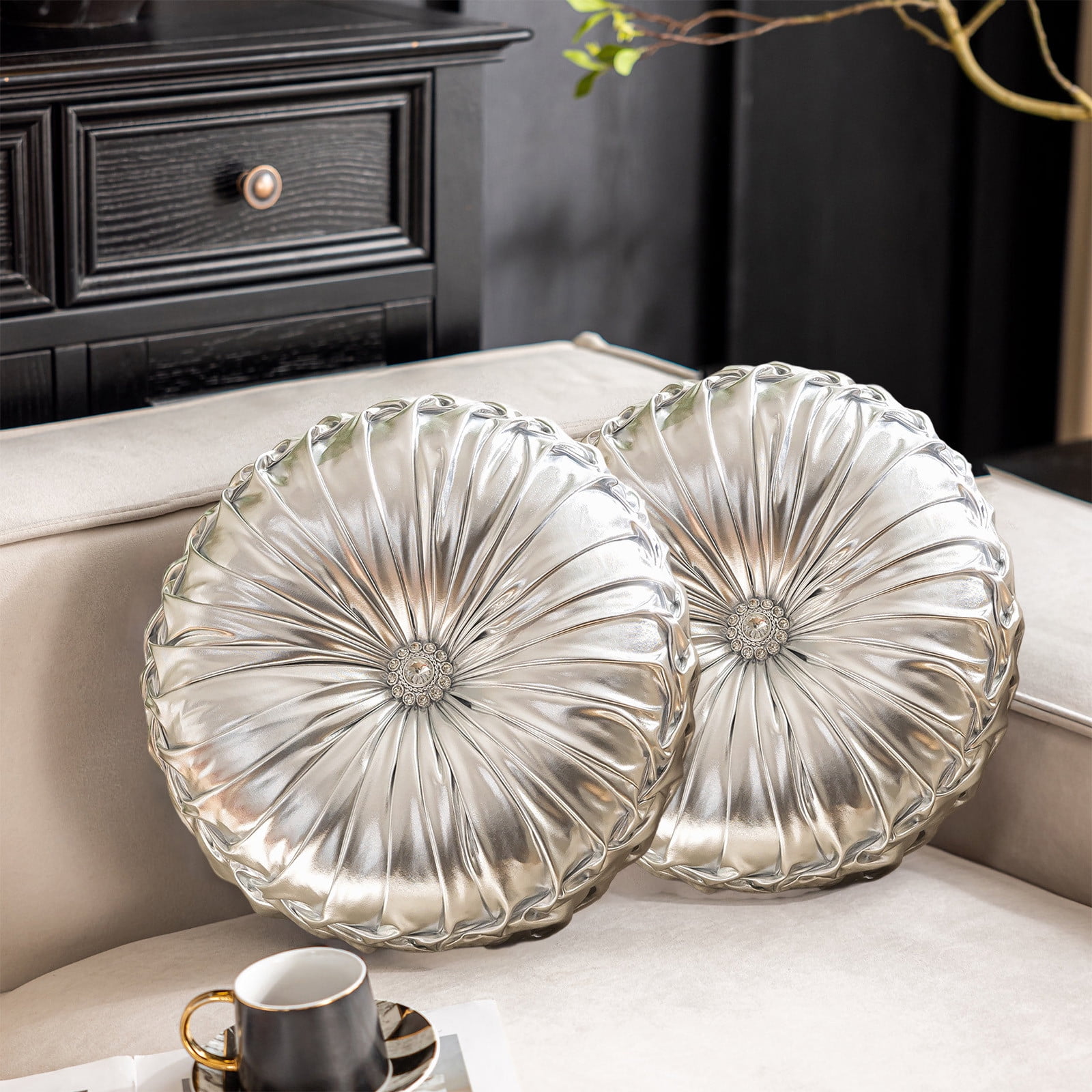 Round Fabric Pillow Cushion with Shiny Wind Wheel Border for Sofa ...