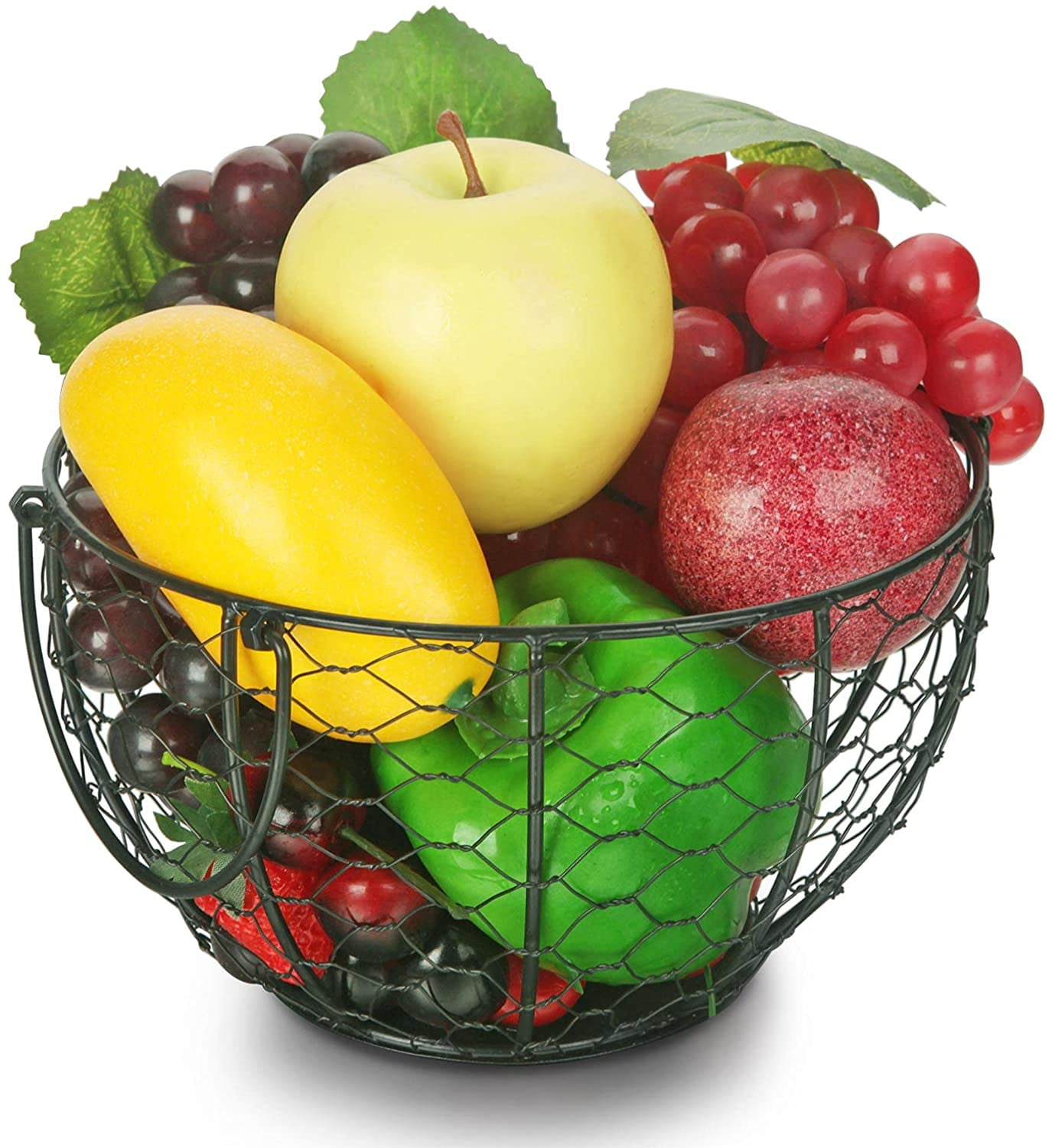 Round Wire Basket Black Fruit Bowl Holder for Kitchen with Handle Home ...