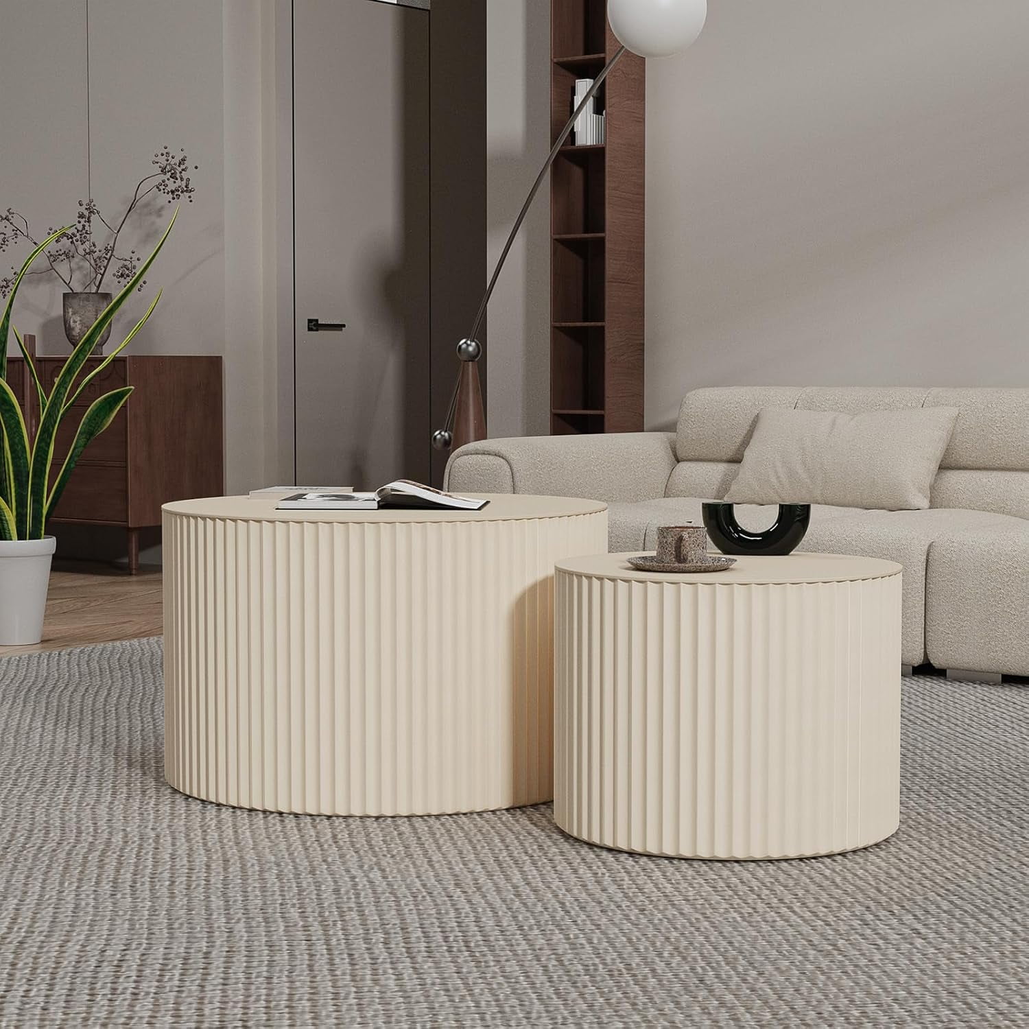 Round Wood Coffee Table Set of 2 Modern Circle Nesting Coffee Table ...