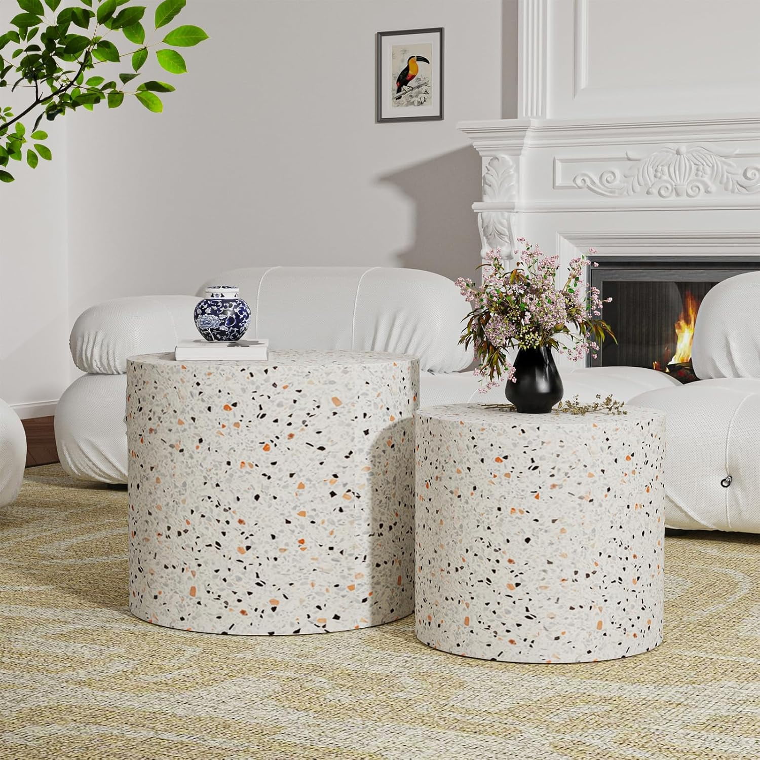 Round Wood Coffee Table Set of 2 Modern Circle Nesting Coffee Table ...