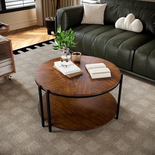 Round Wood Coffee Table with Storage, Circle Center Table w/Splicing ...